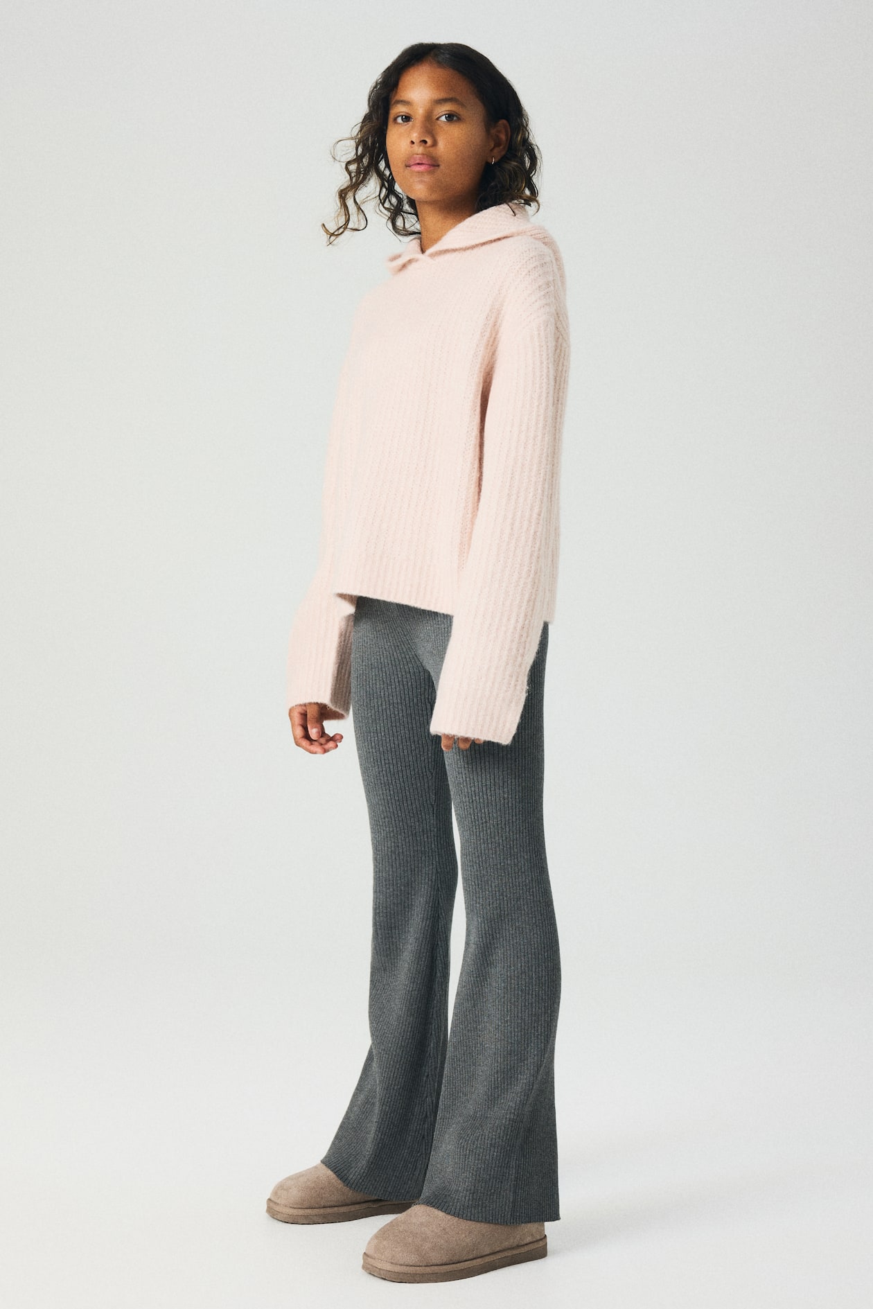Dark gray melange Flared Rib-Knit Pants for kids | H&M CA