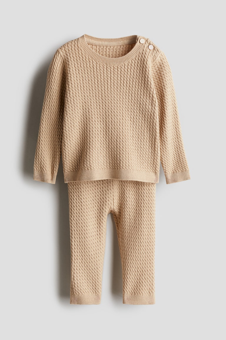 2-piece Cable-Knit Set - Beige - Kids | H&M US