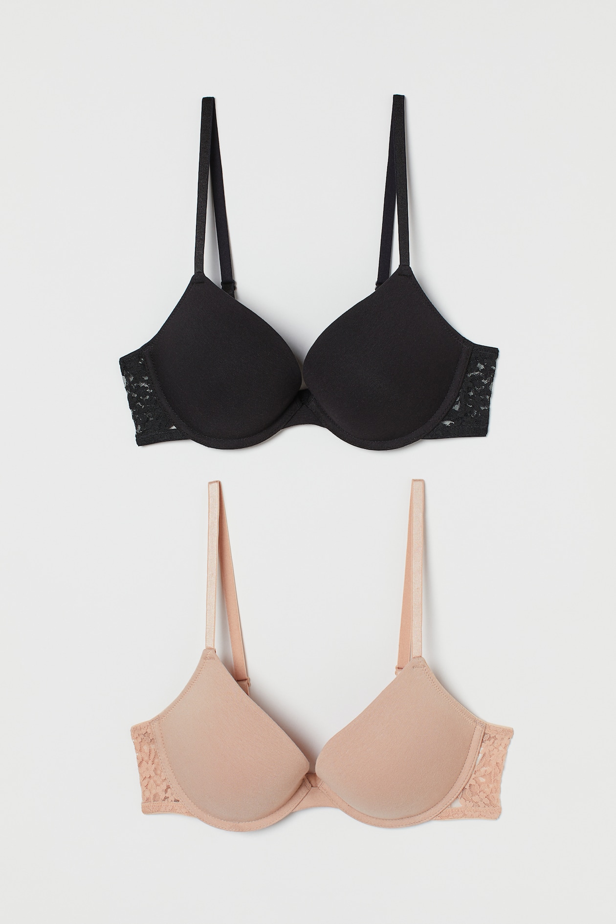 2 katoenen push-up bh‘s - Zwart/lichtbeige - DAMES | H&M NL