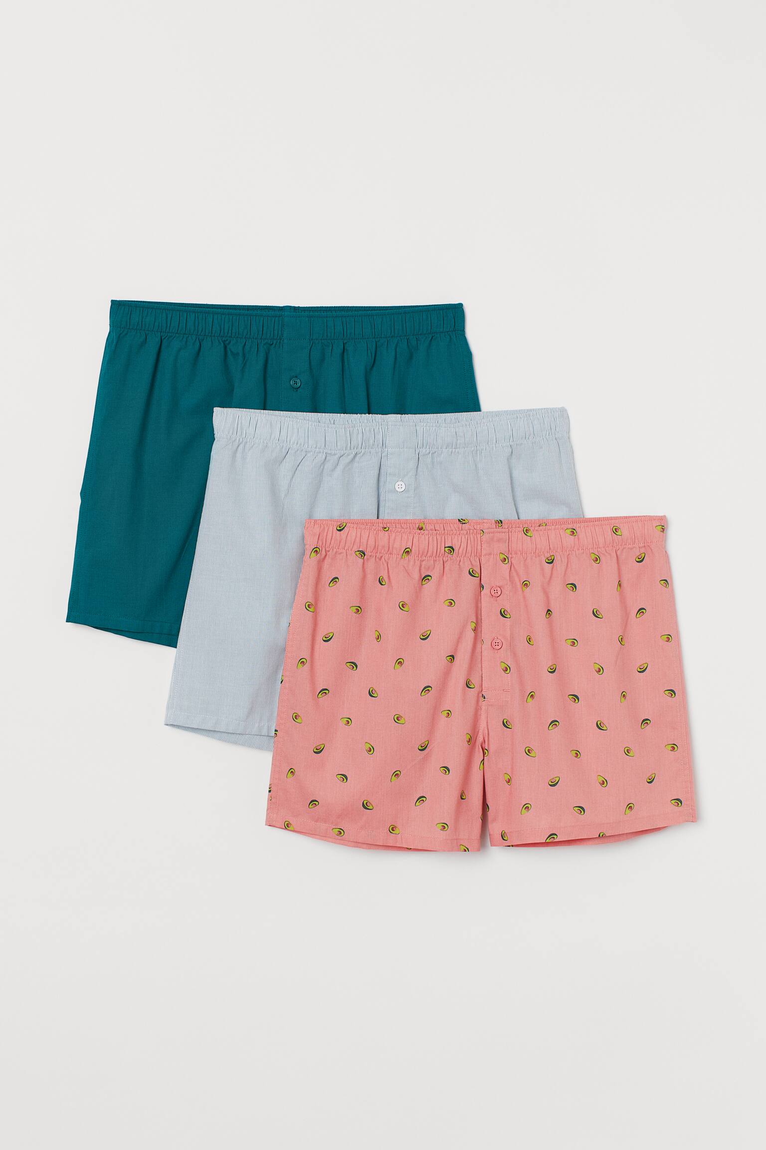 3-pack woven cotton boxer shorts - Pink/Avocados - Men | H&M HK