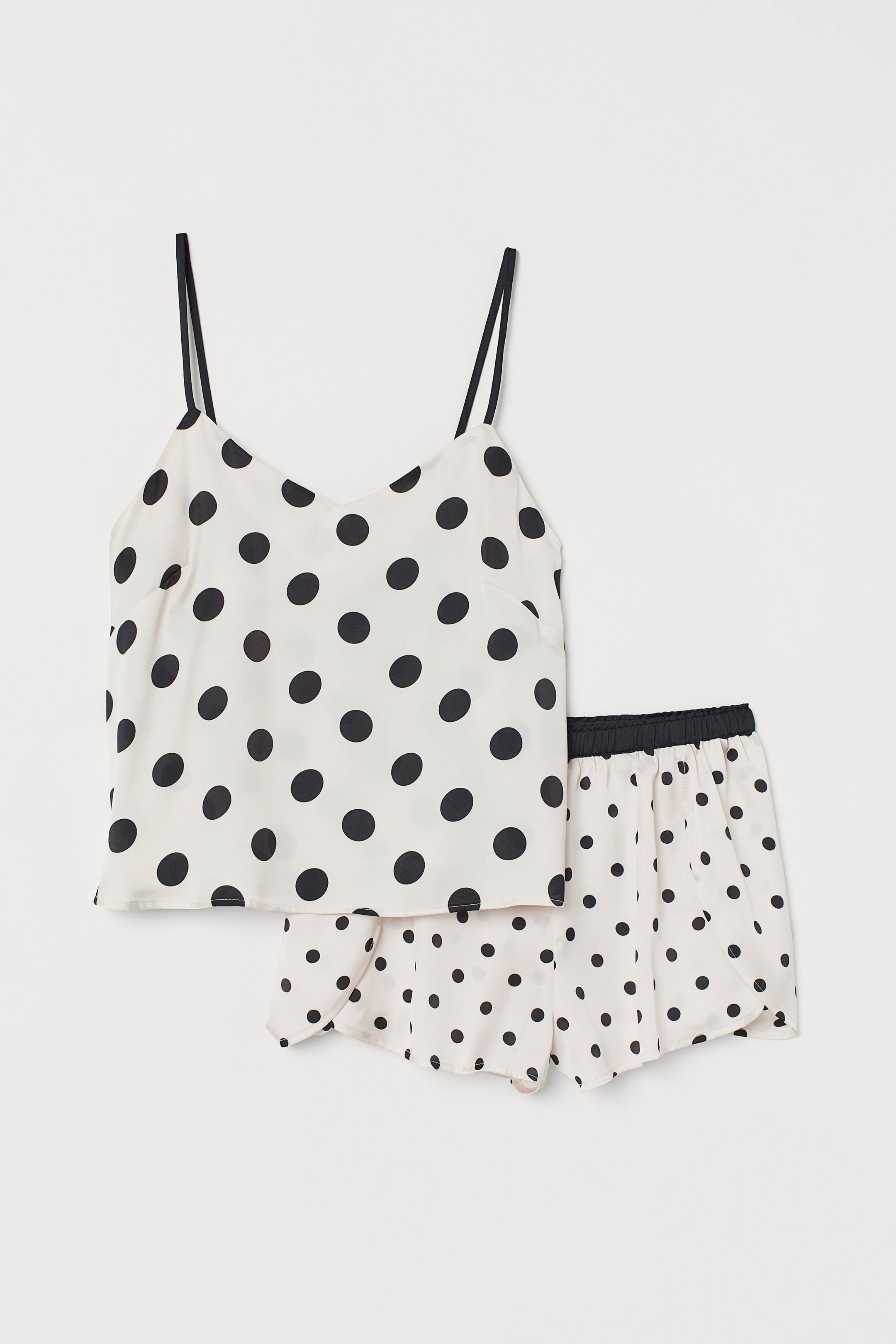 Pyjamas med topp och shorts - V-ringning - Ärmlös - Ljus puderbeige ...