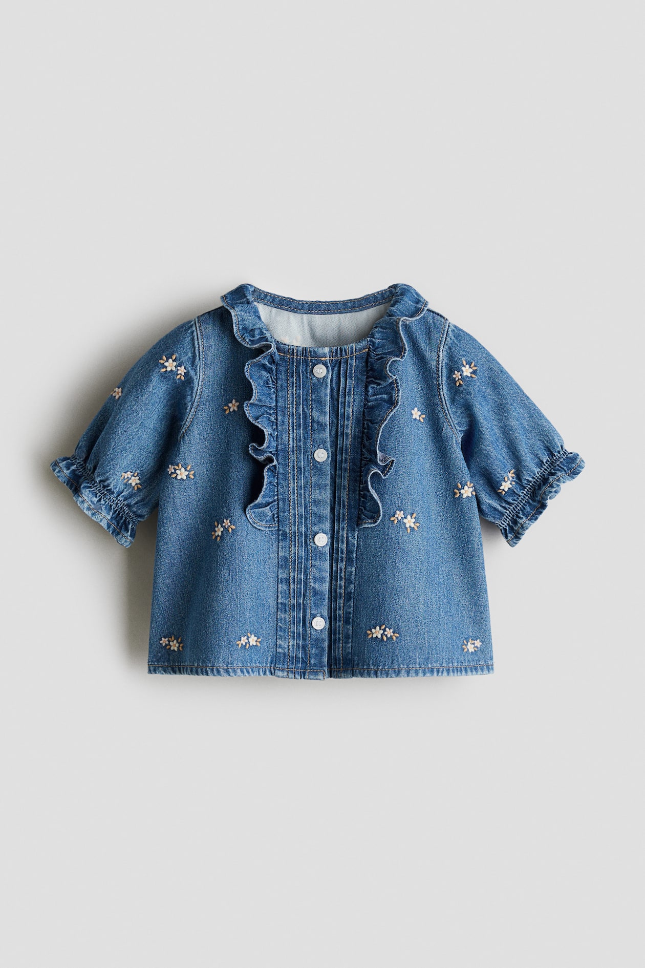 Denim blue/flowers Embroidered-Detail Denim Blouse for kids | H&M US