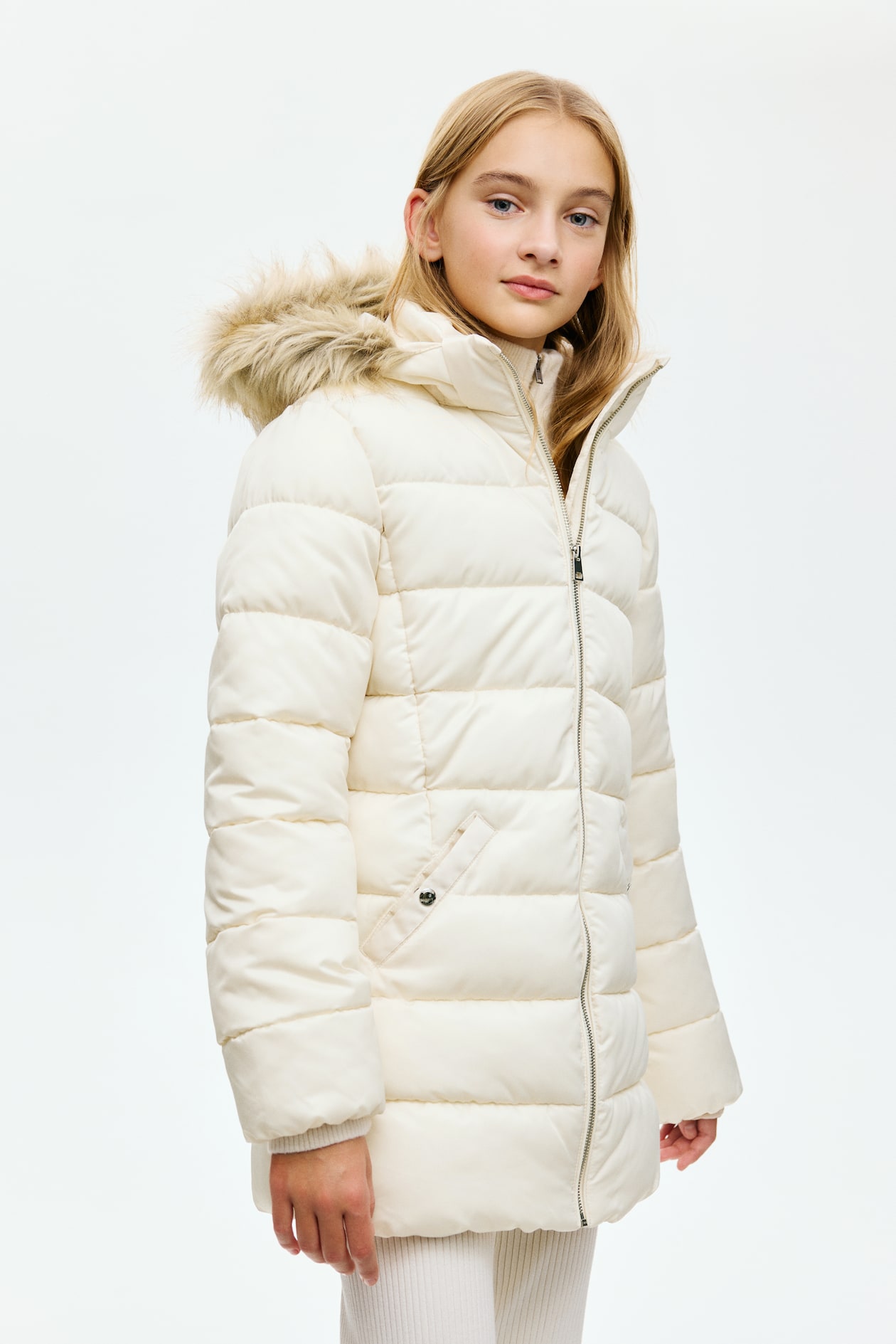 Cream Hooded Puffer Jacket for kids | H&M CA
