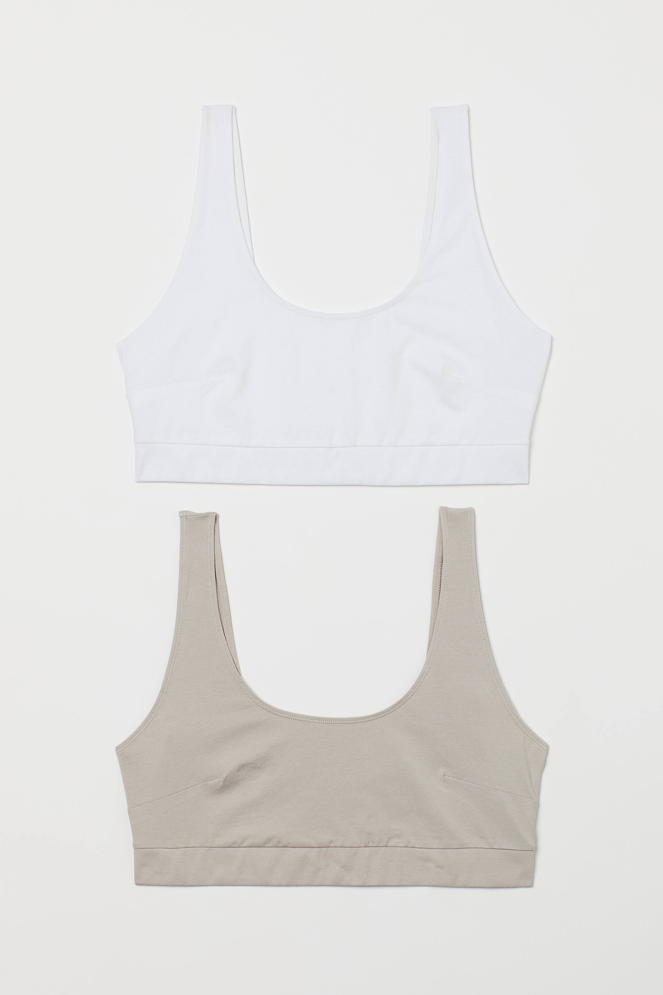 H&M+ 2-pack BH-topp - Kort - Hvit/Gråbeige - DAME | H&M NO