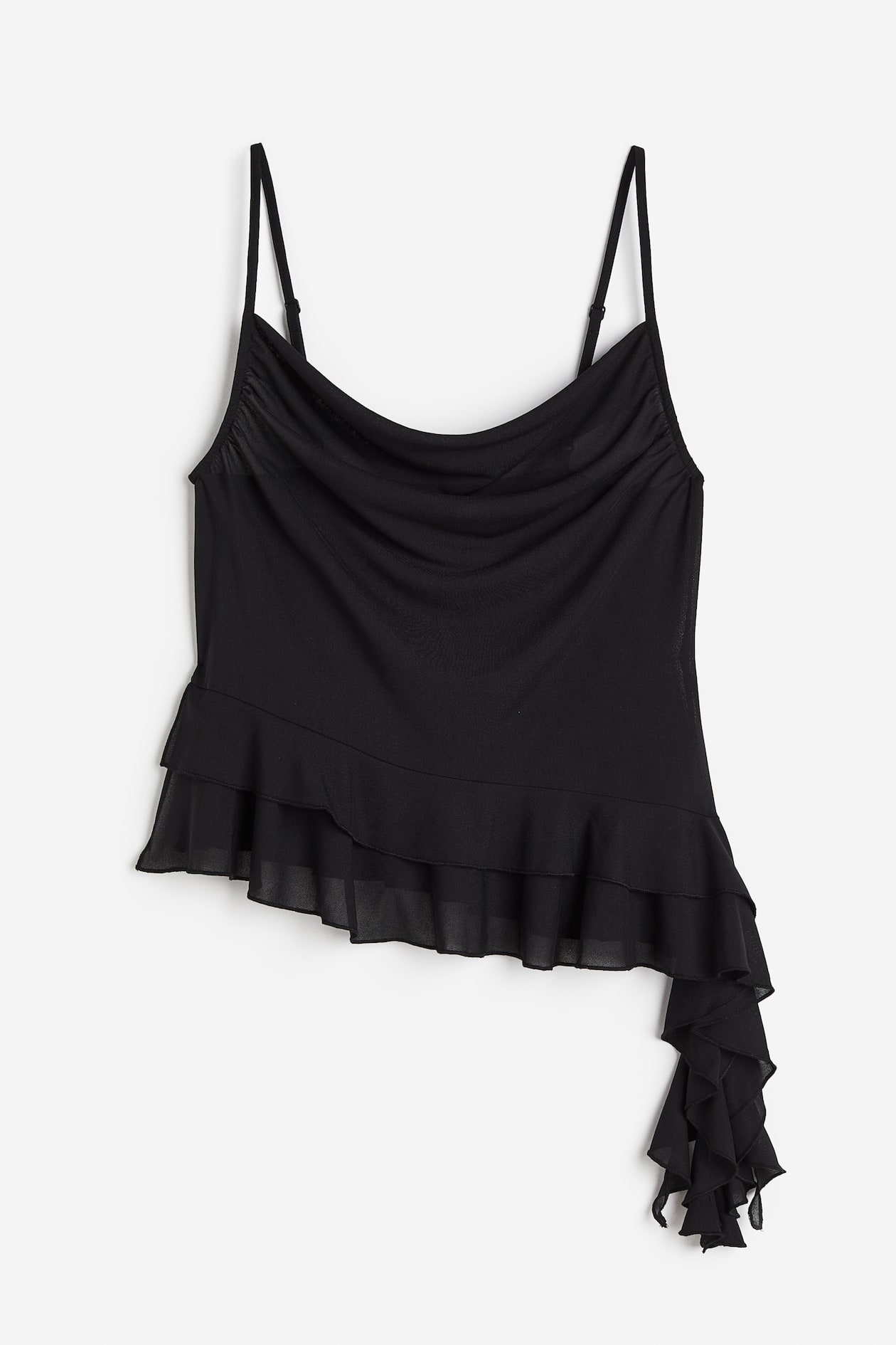 Flounce-trimmed Asymmetric Top - Black - Ladies | H&M US