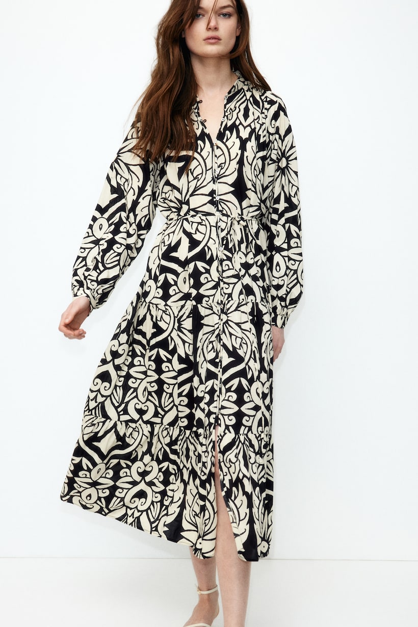Rochie maxi cu volane - Negru/motive - FEMEI | H&M RO