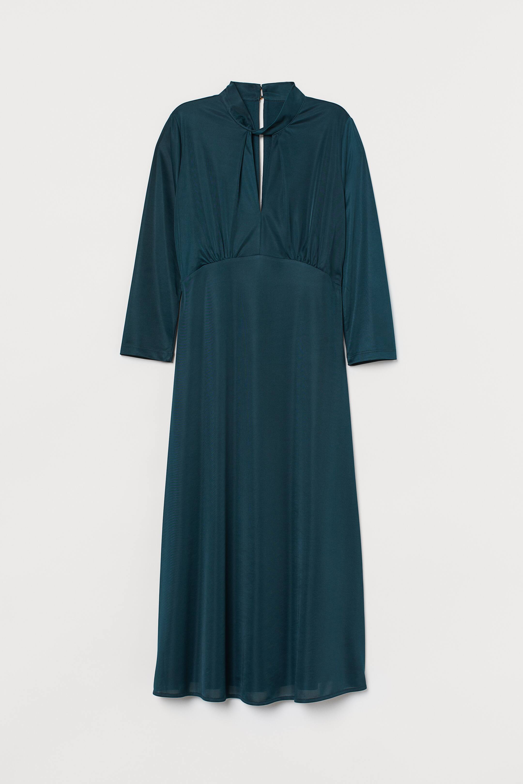 Vestido con cuello girado - Cuello perkins - Mangas tres cuartos - Verde oscuro - MUJER | H&M ES