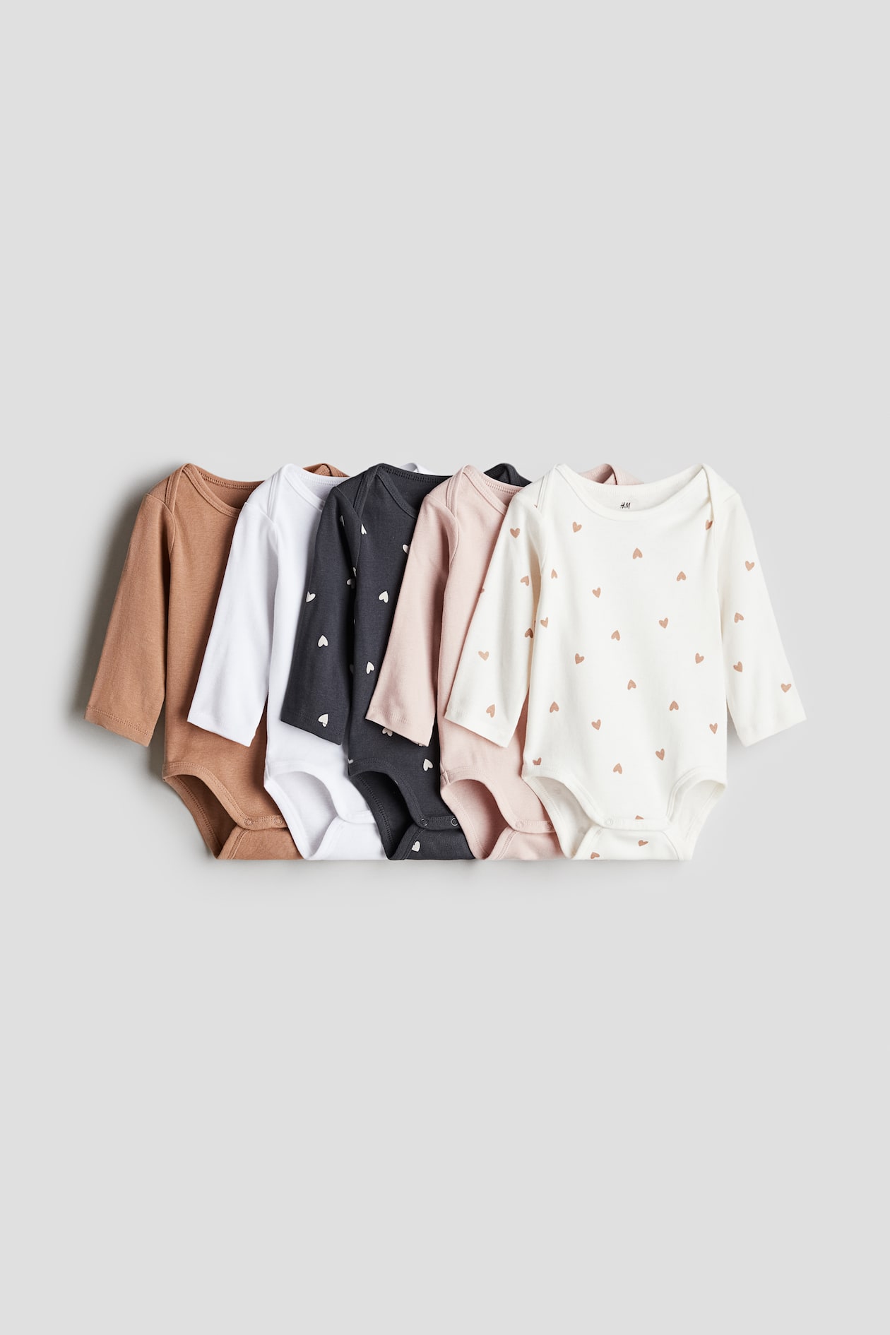 5-pack body med lange ermer - Lys rosa/Hjerter - BARN | H&M NO
