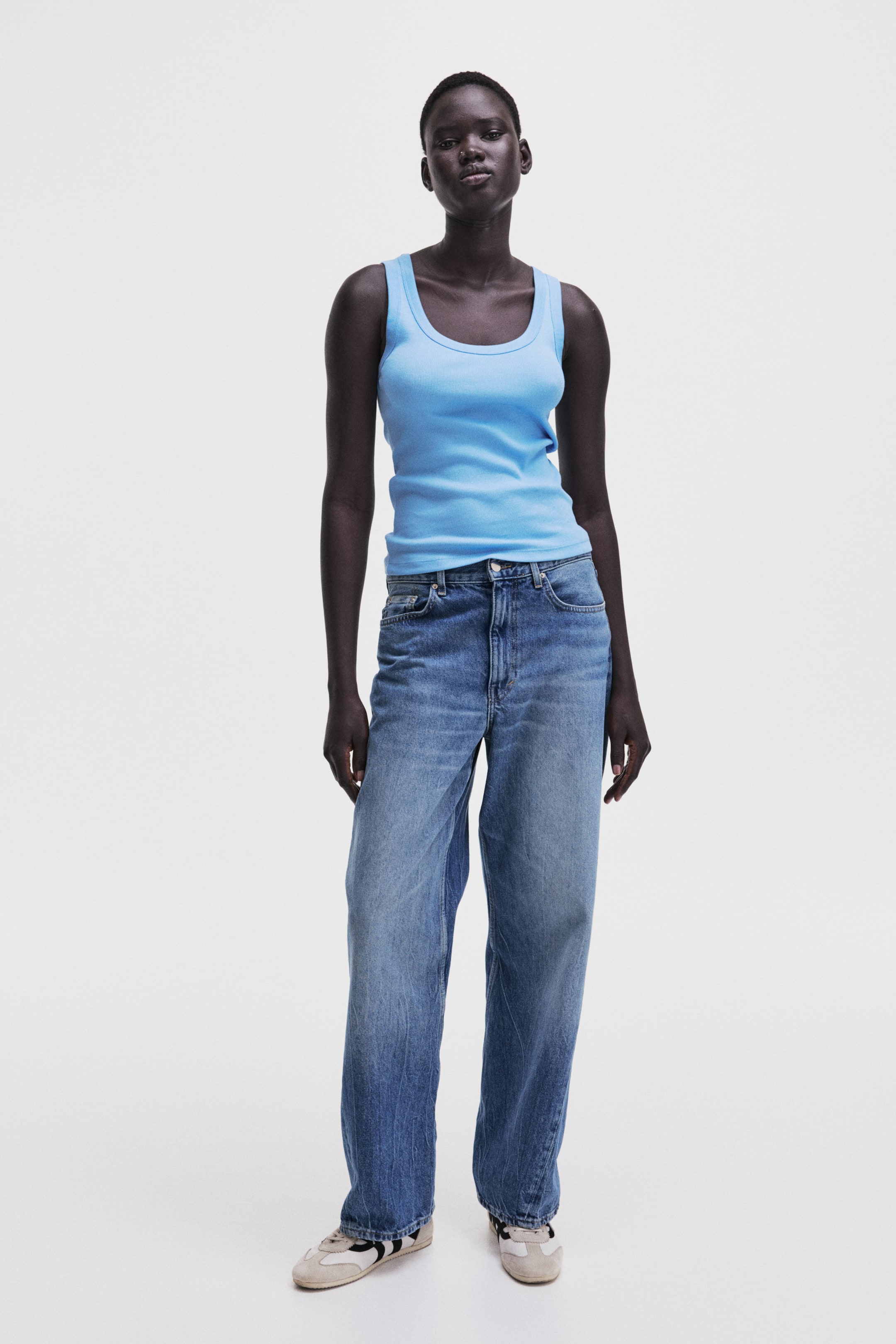 Ribbed vest top - Blue - Ladies | H&M SG