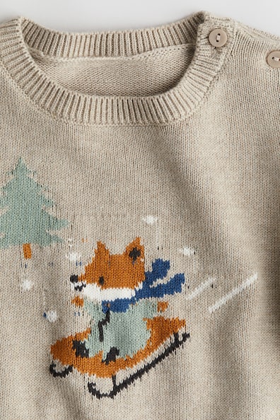 Beige/fox Cotton Knit Sweater for kids | H&M US