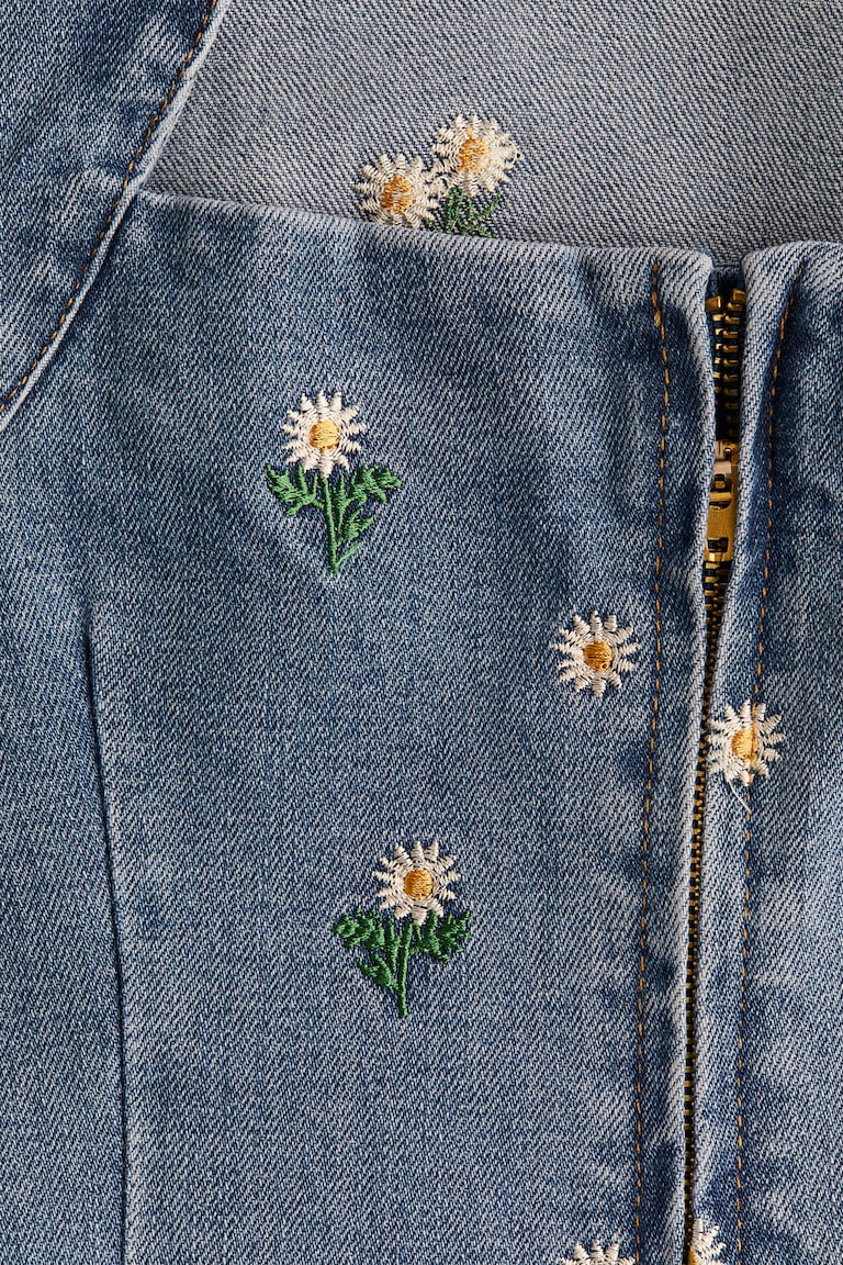 Embroidered Open-Back Denim Dress - Light denim blue/daisies - Ladies ...