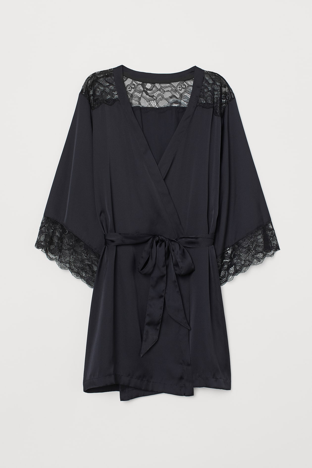 Satin and Lace Bathrobe - Black - Ladies | H&M CA