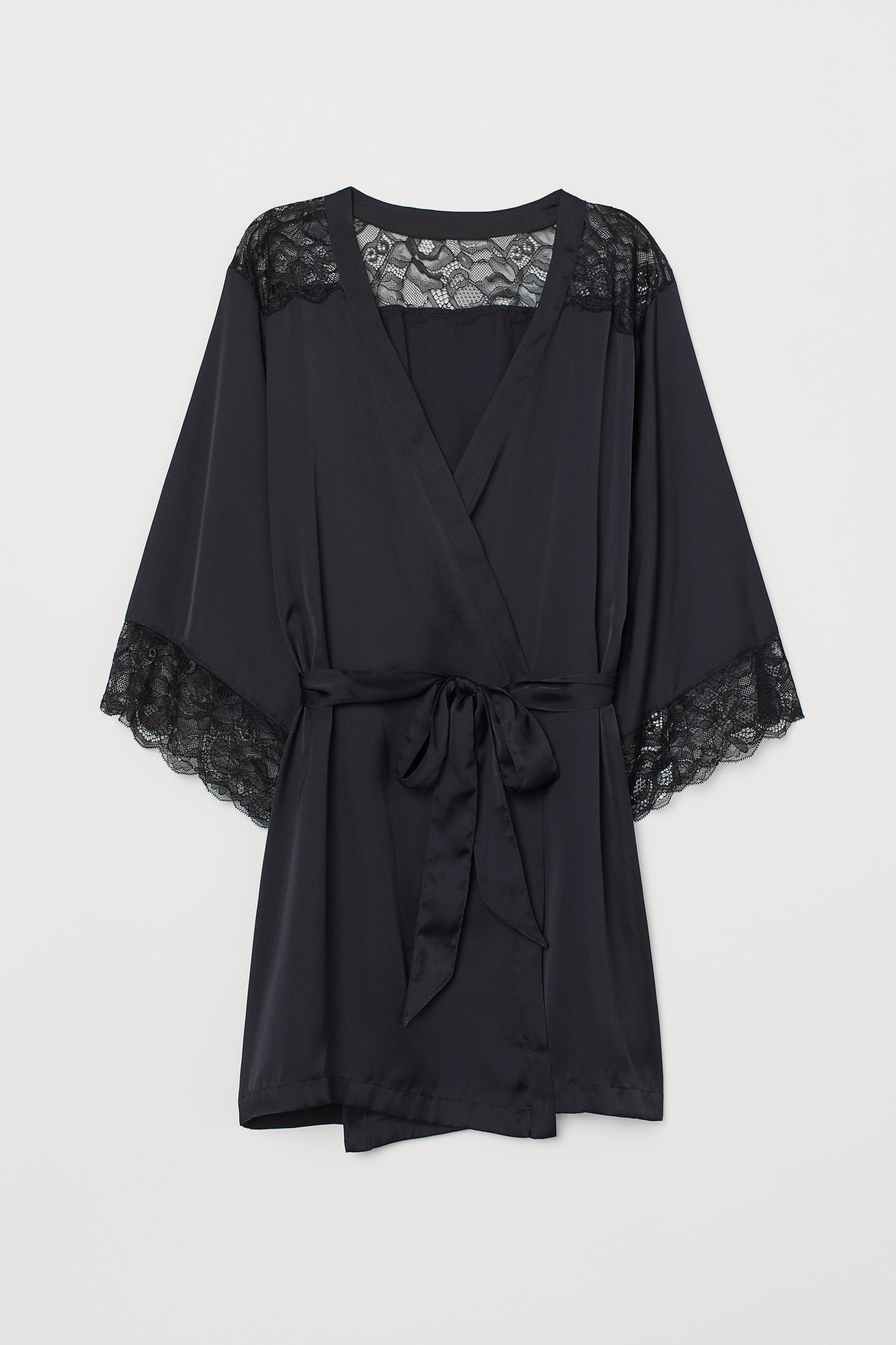 Satin and Lace Bathrobe - Black - Ladies | H&M CA