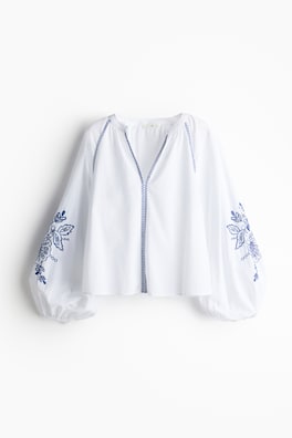 Women's White Embroidered balloon-sleeved blouse | H&M GB