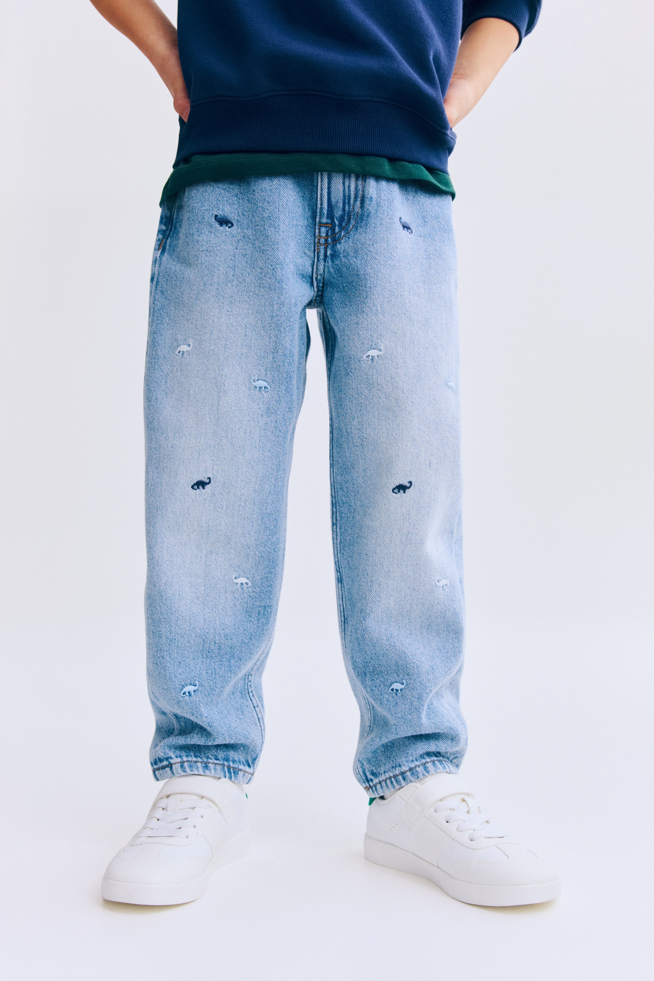 Loose Fit Jeans - Ανοιχτό μπλε denim/δεινόσαυροι - Kids | H&M GR