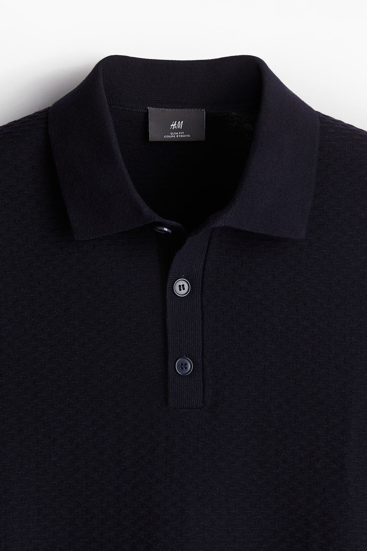 Slim Fit Textured-knit Polo Shirt - Navy blue - Men | H&M US