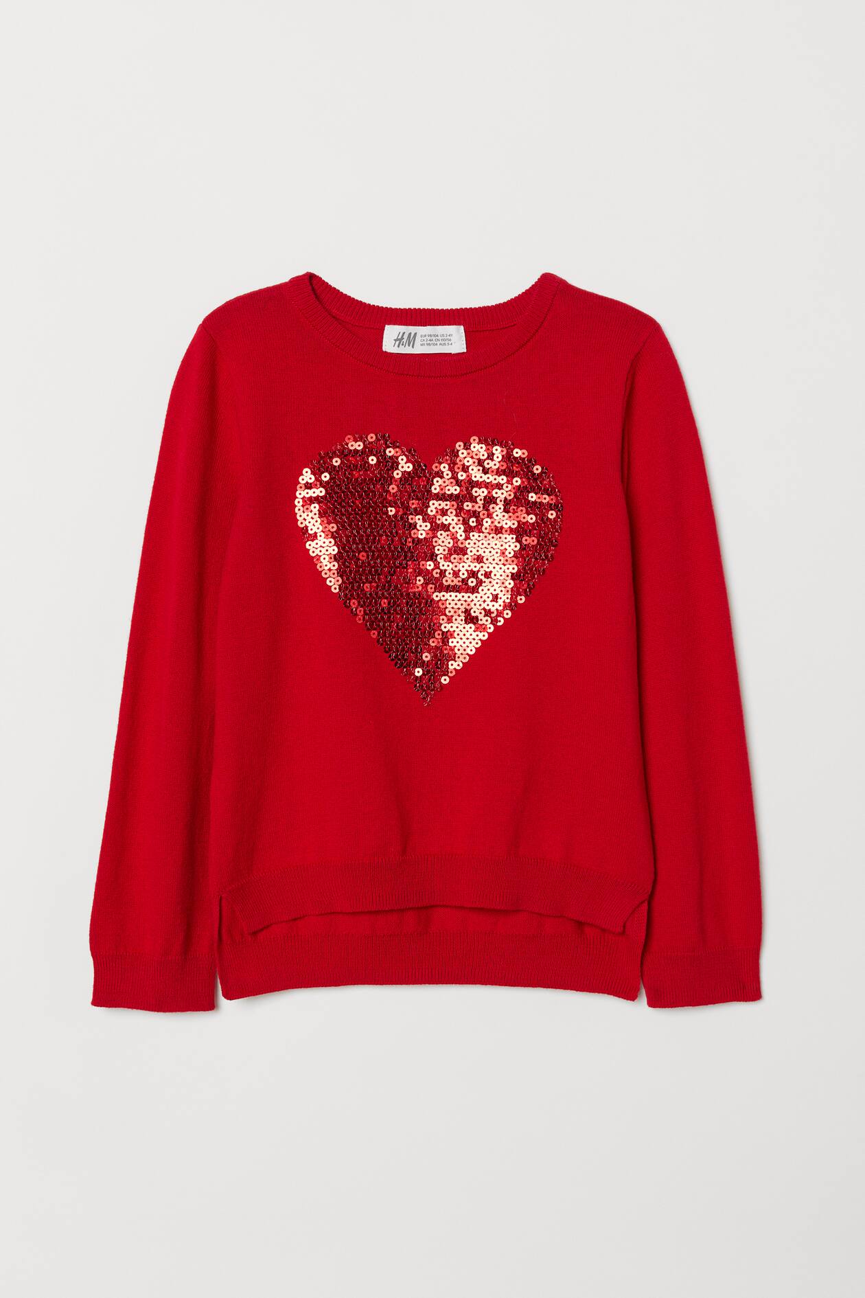 Sweater with Sequined Motif - Long sleeve - Red/heart - Kids | H&M CA