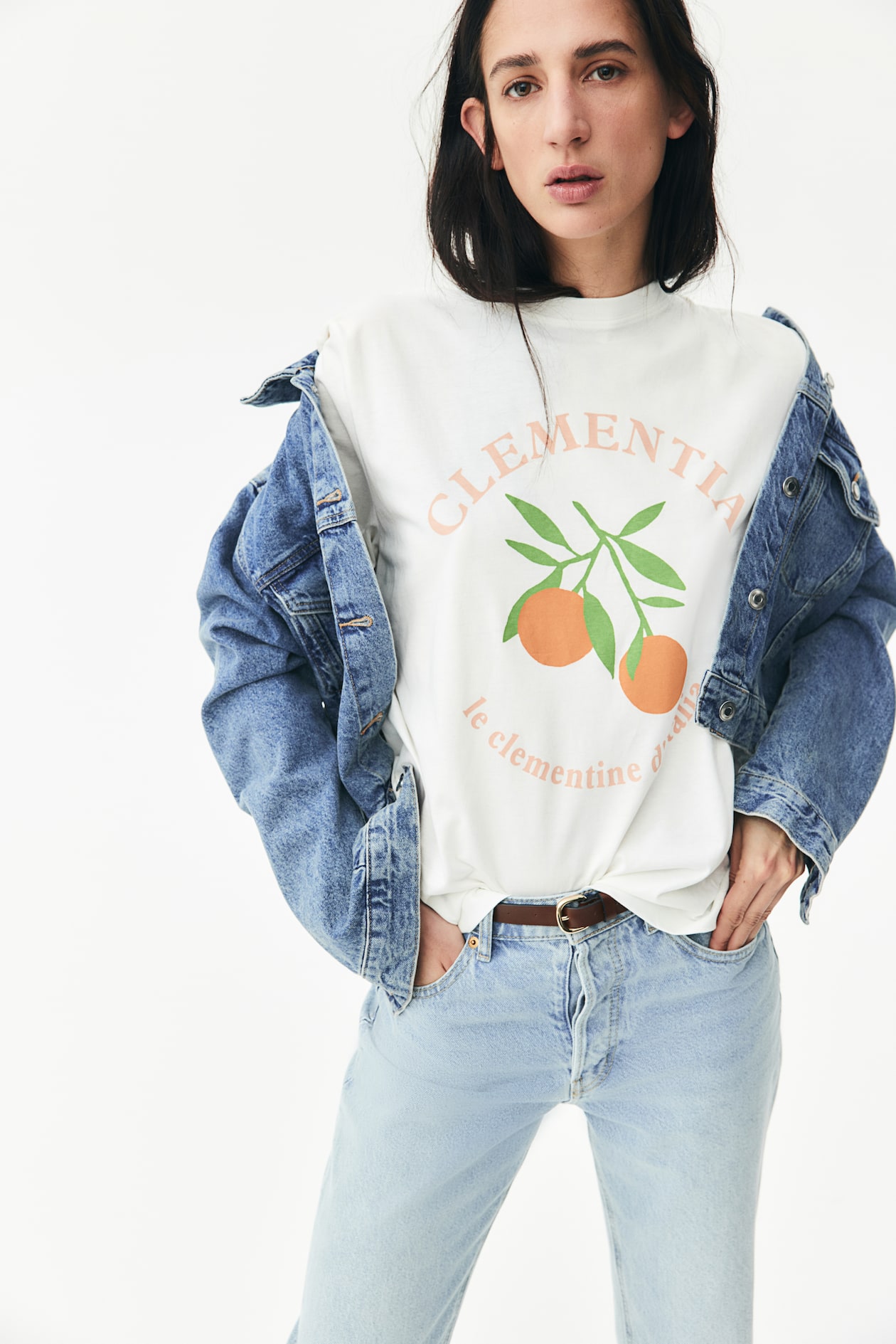 T-shirt com estampado - Branco/Clementia - SENHORA | H&M PT