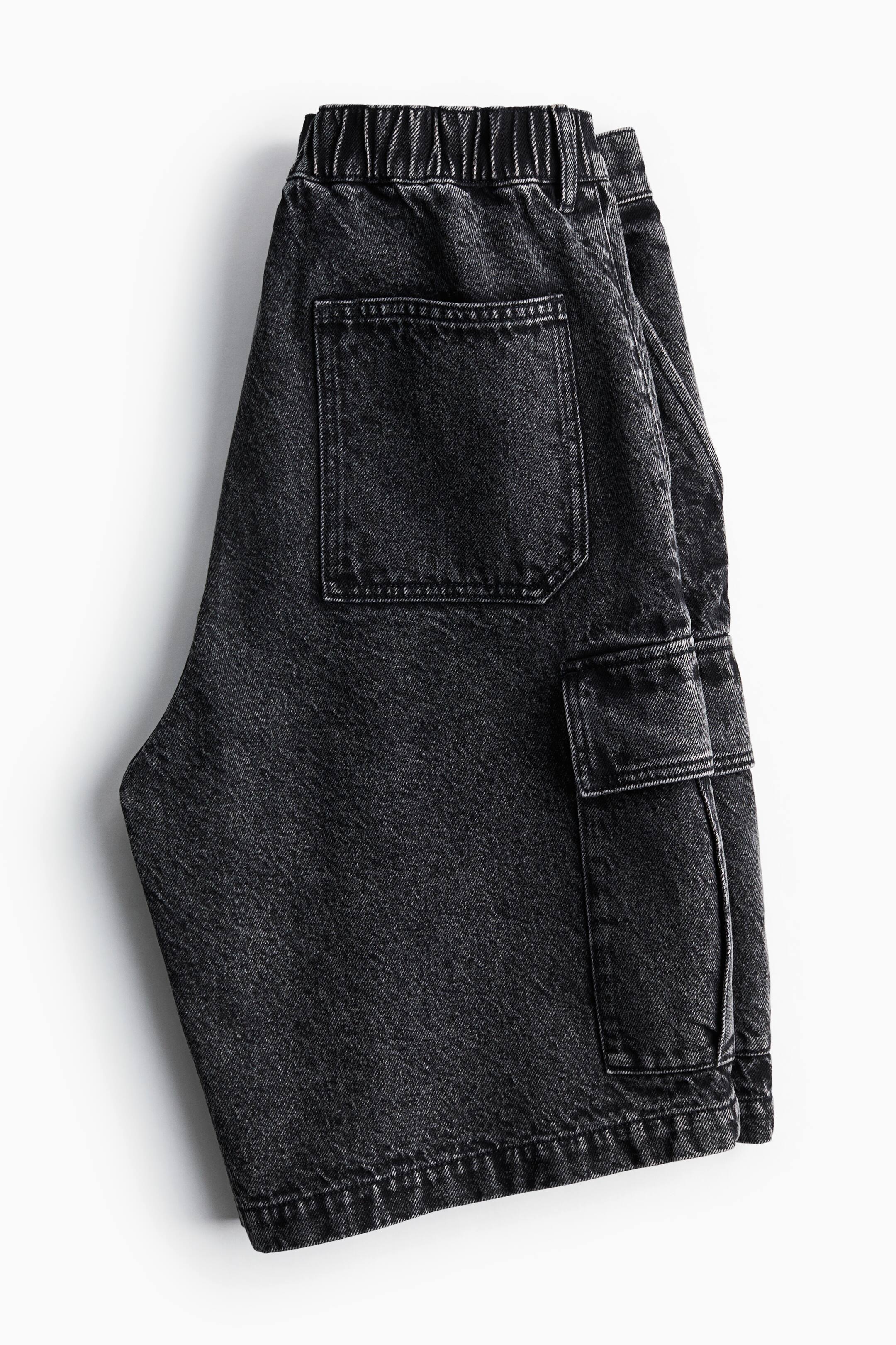 루즈핏 데님 카고 쇼츠 - 다크 데님 그레이 - Men | H&M KR