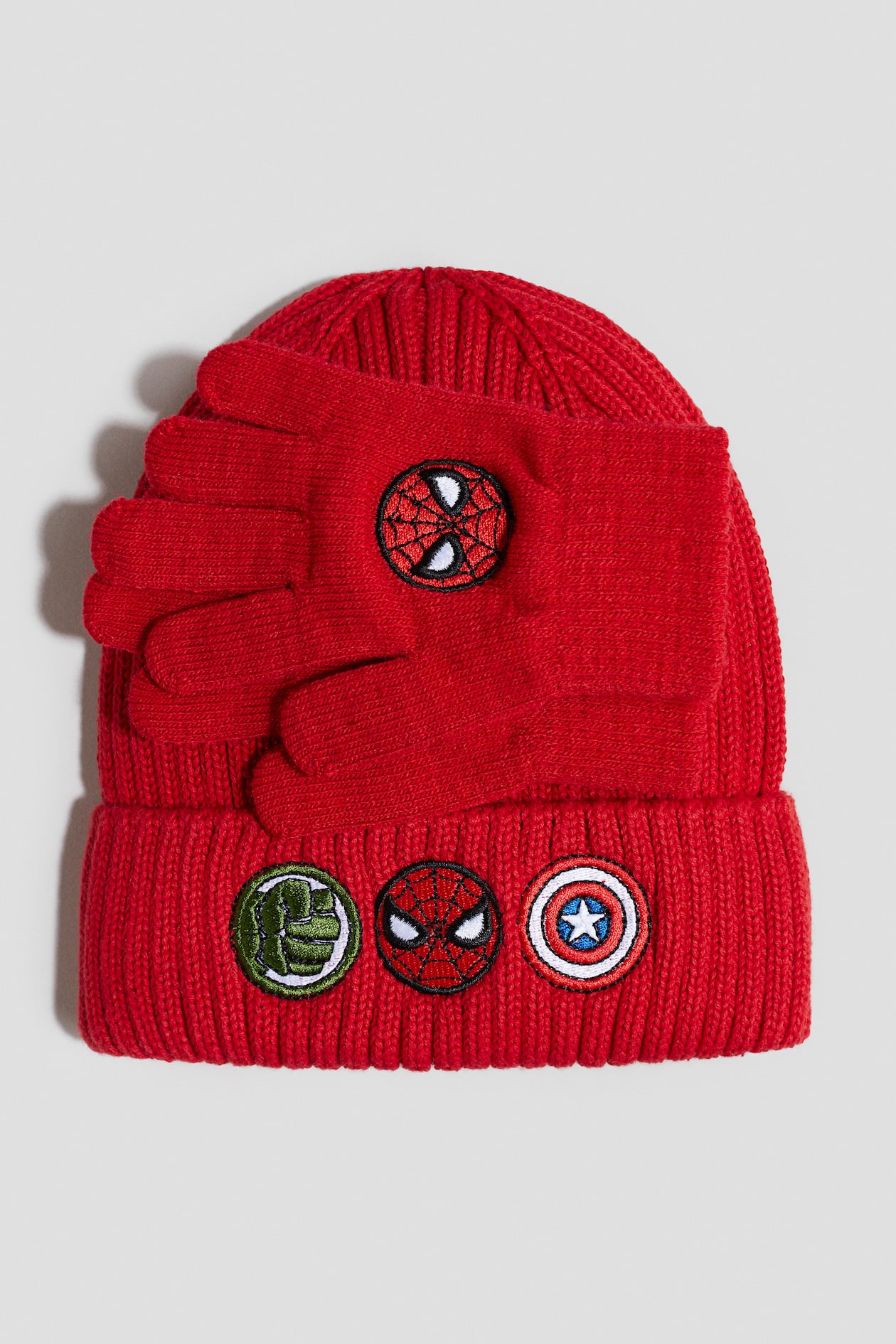 Red/Spidey 2-piece beanie and gloves set for kids | H&M GB