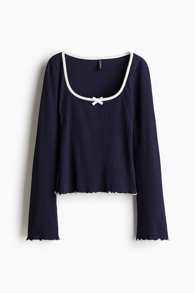 Ribbed Top with Overlocked Trim - Navy blue - Ladies | H&M US
