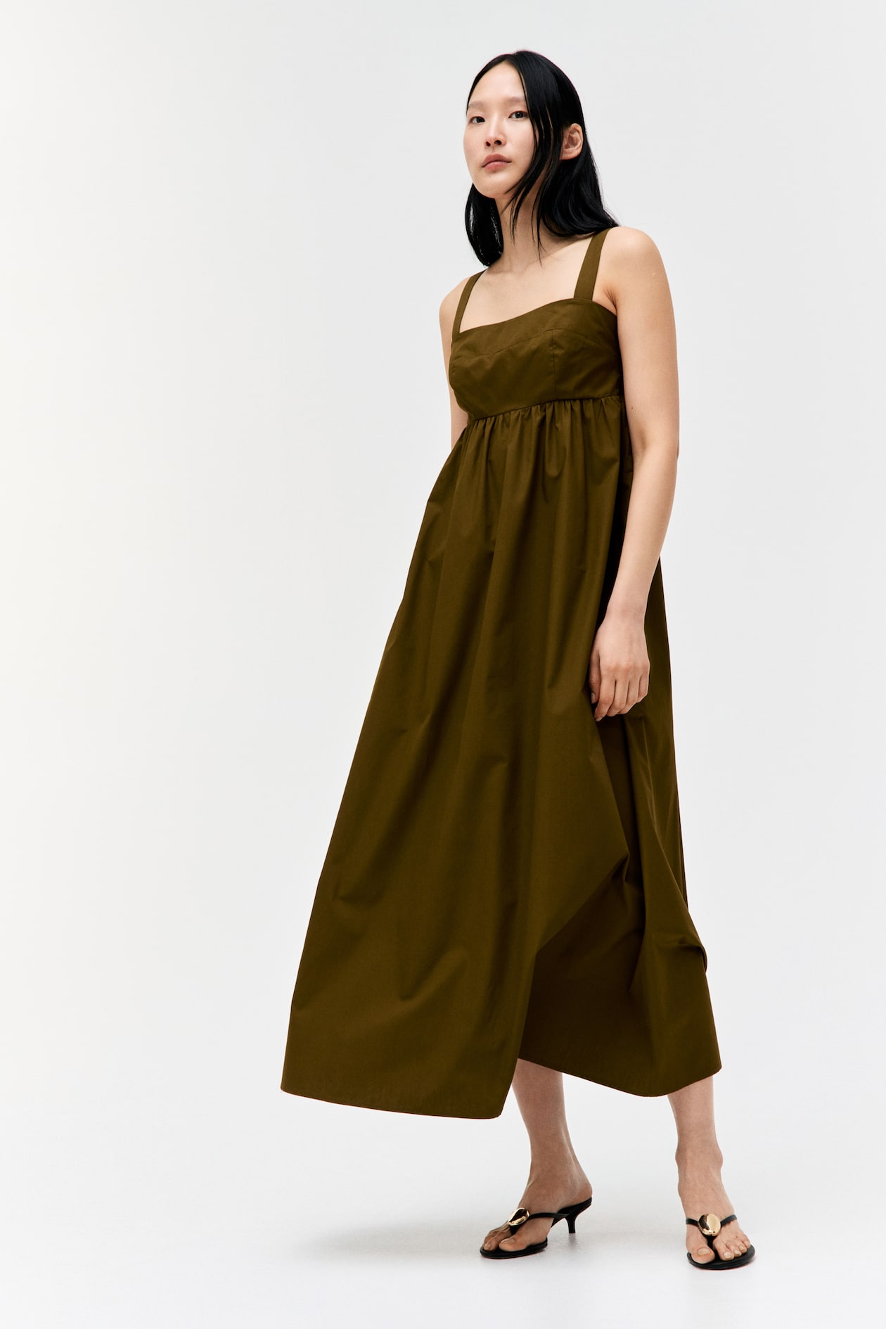 Cotton maxi dress - Dark khaki green - Ladies | H&M IN