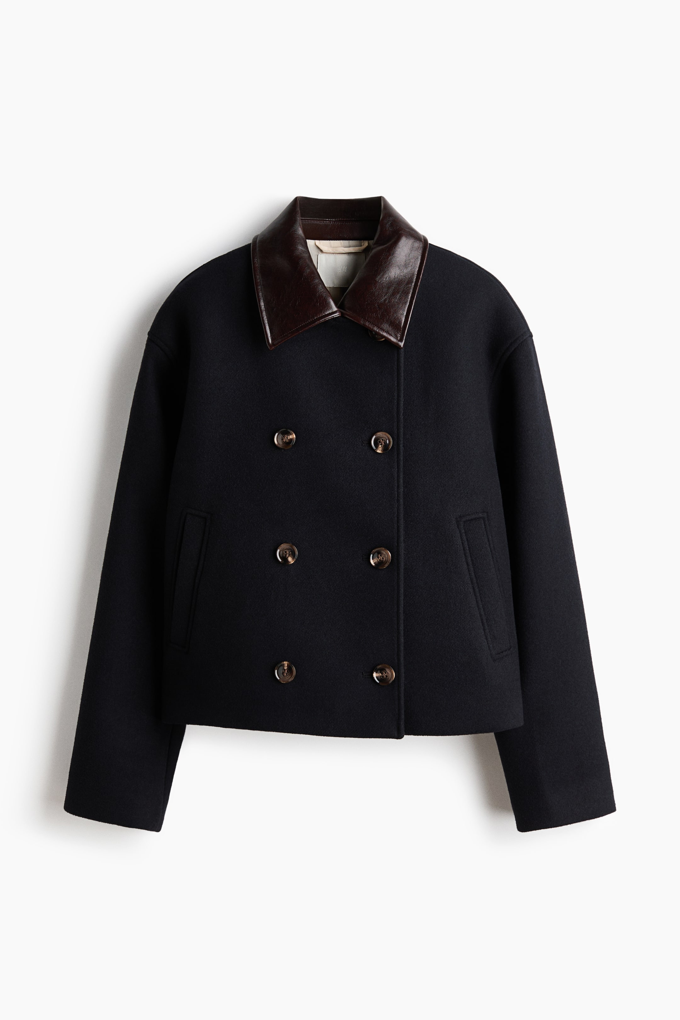 Women's Navy blue Wool-Blend Pea Coat | H&M CA