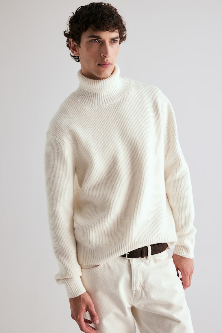 Regular Fit Turtleneck Sweater - White - Men | H&M US