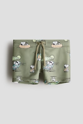 Printed swimming trunks - Khaki green/Snoopy - Kids | H&M US