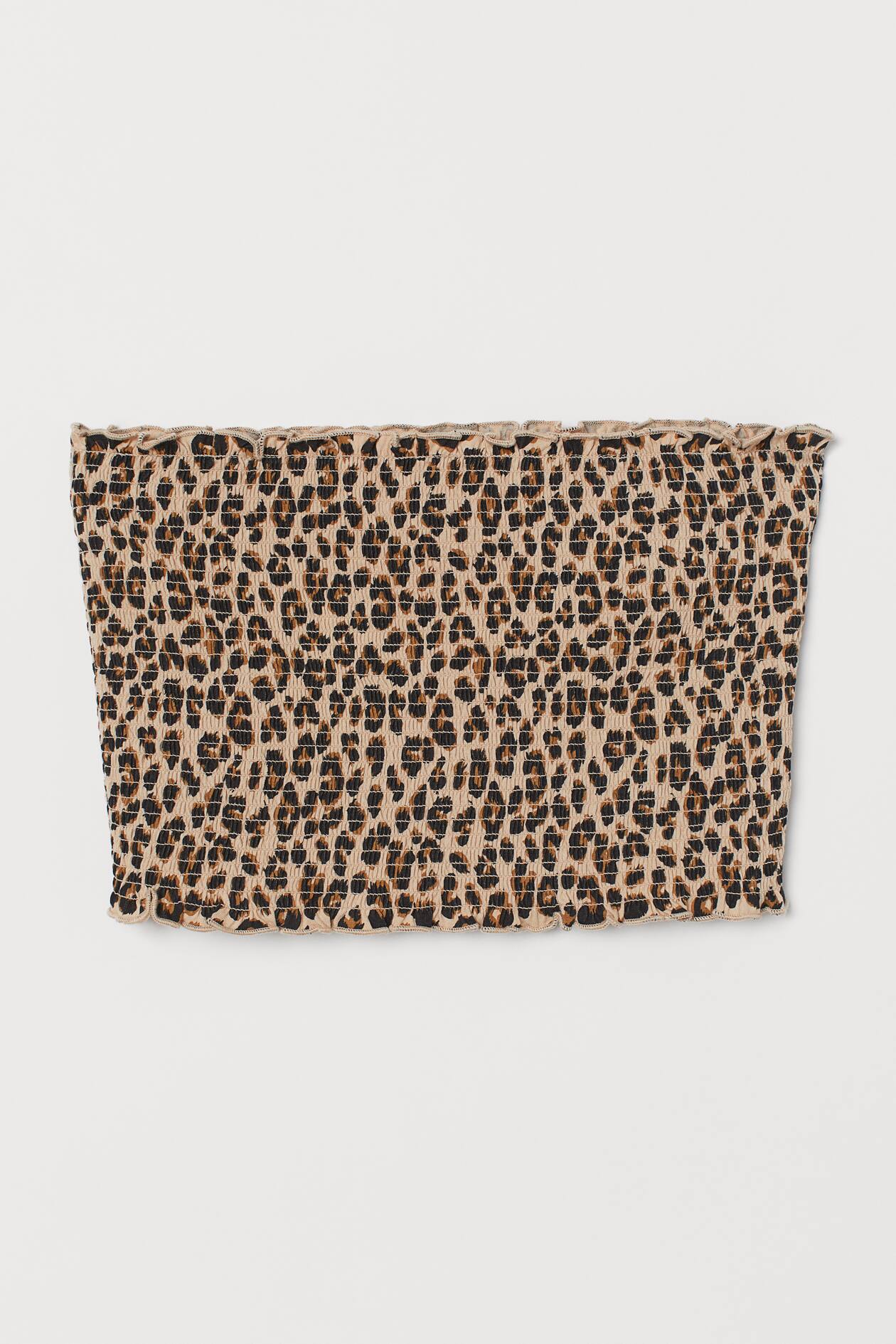 Top de tubo con punto smock - Beige/Estampado de leopardo - Ladies | H&M MX