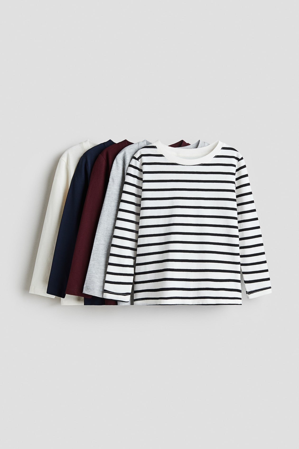 Lot de 5 T-shirts à manches longues - Blanc/rouge foncé/rayures ...
