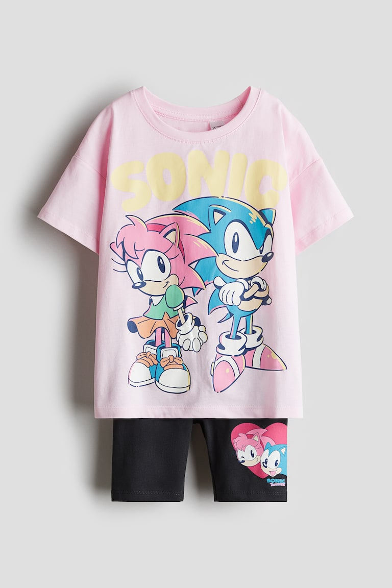 2-piece Printed Set - Light pink/Sonic the Hedgehog - Kids | H&M US