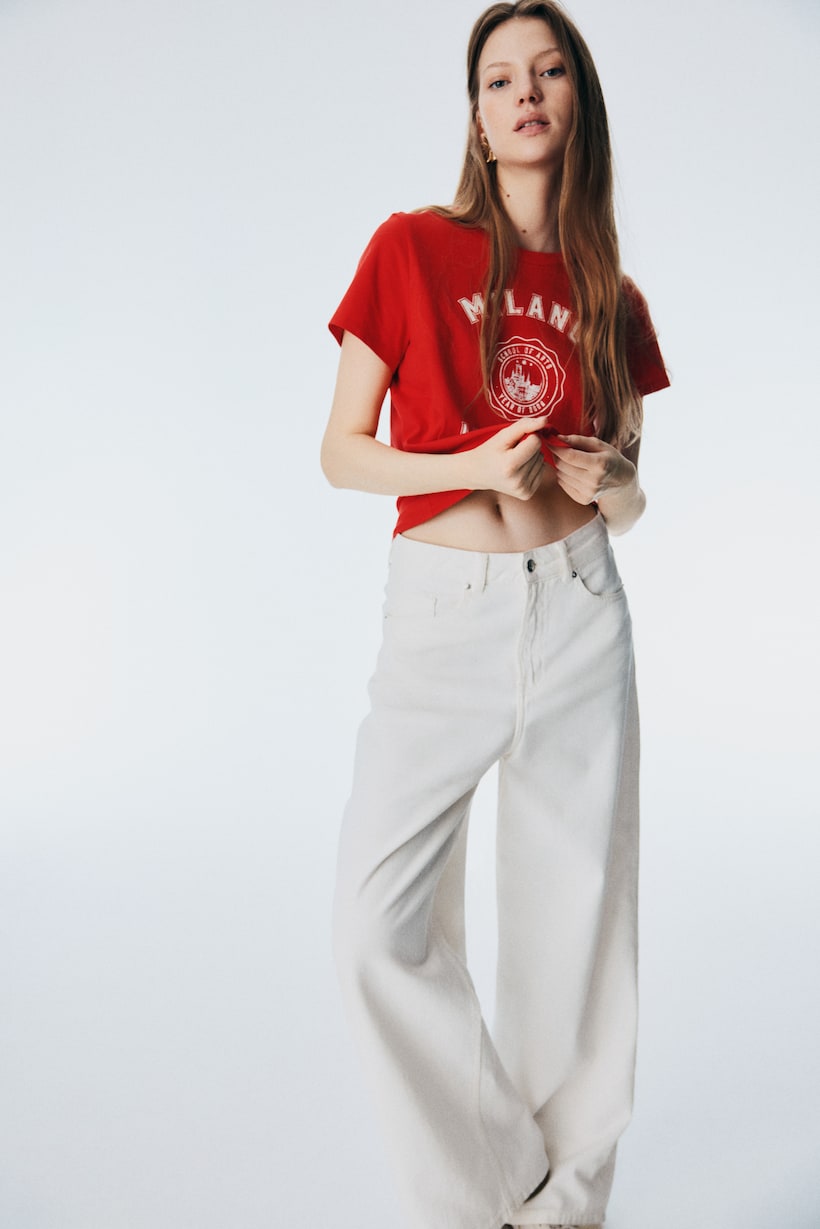 Women's Red/Milano Cotton T-shirt | H&M IN