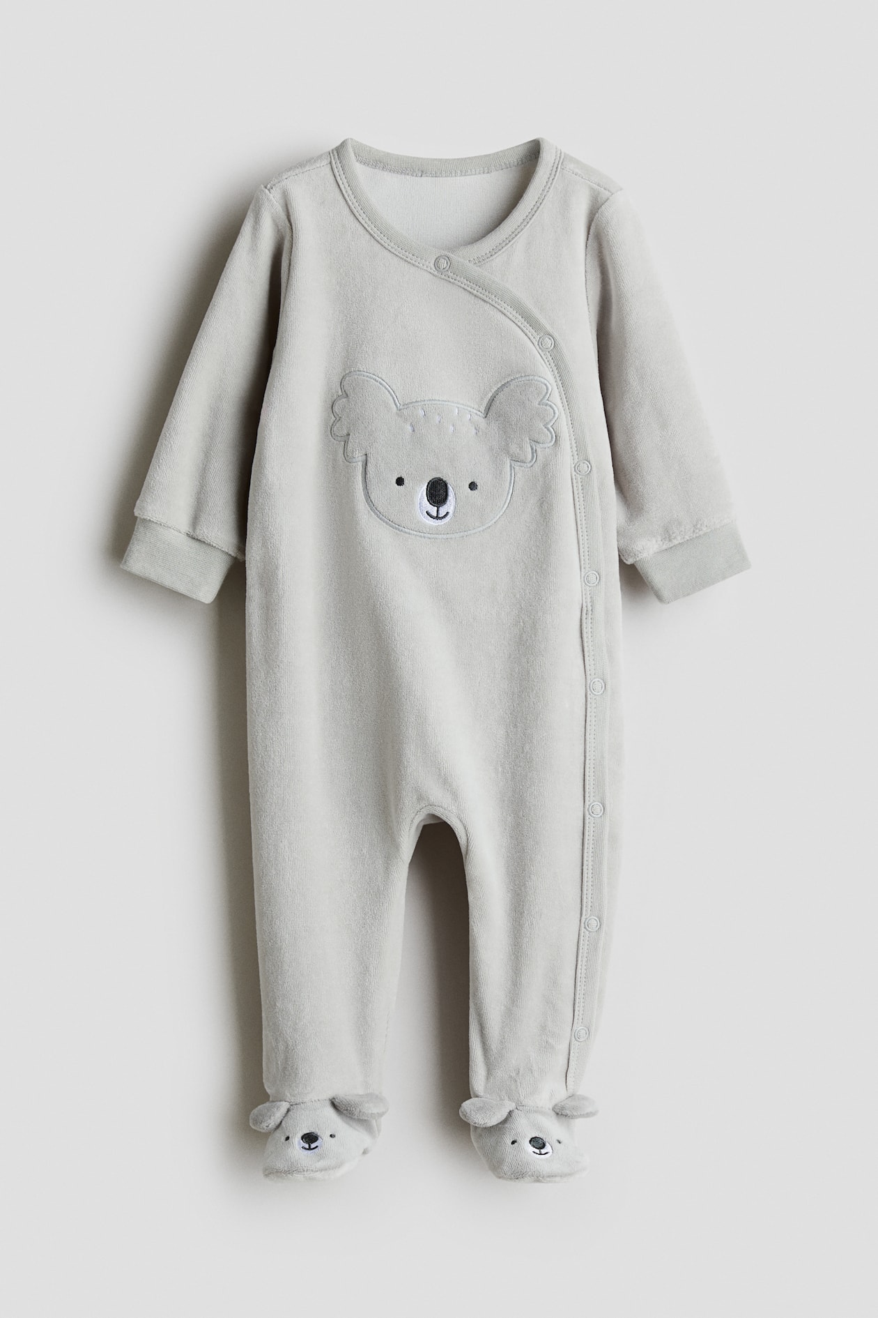 Light grey/Koala Velour sleepsuit with full feet for kids | H&M GB