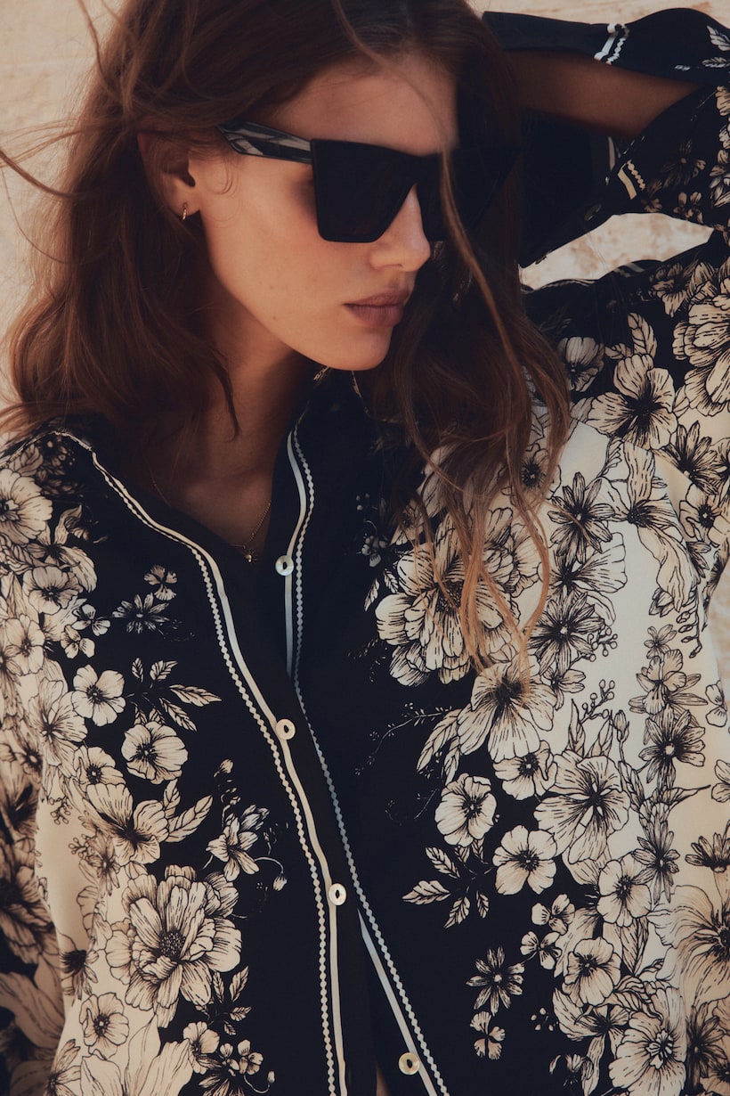 Lange overhemdblouse met print - Zwart/bloemen - DAMES | H&M NL