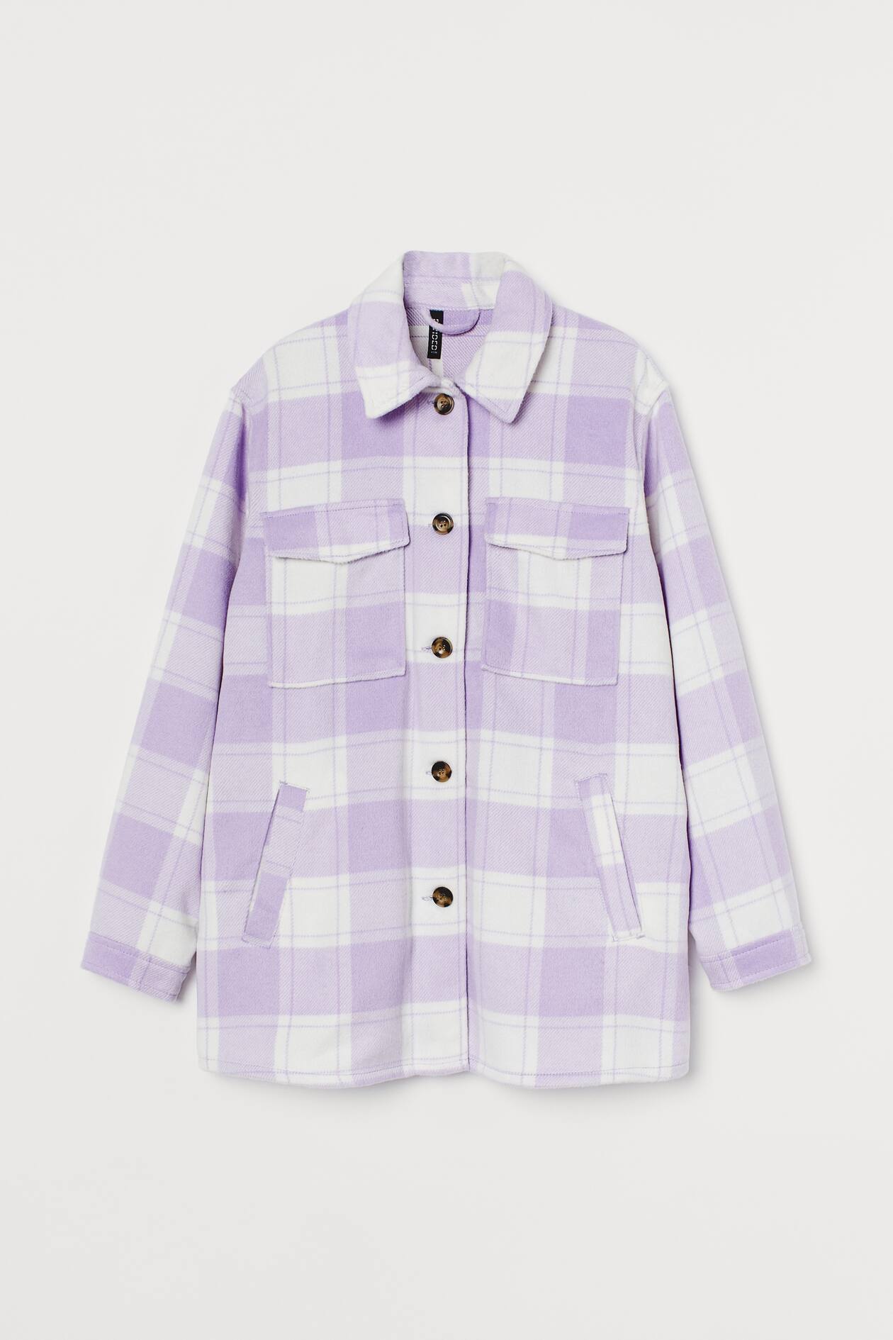 Oversized shacket - Long sleeve - Long - Light purple/White checked ...