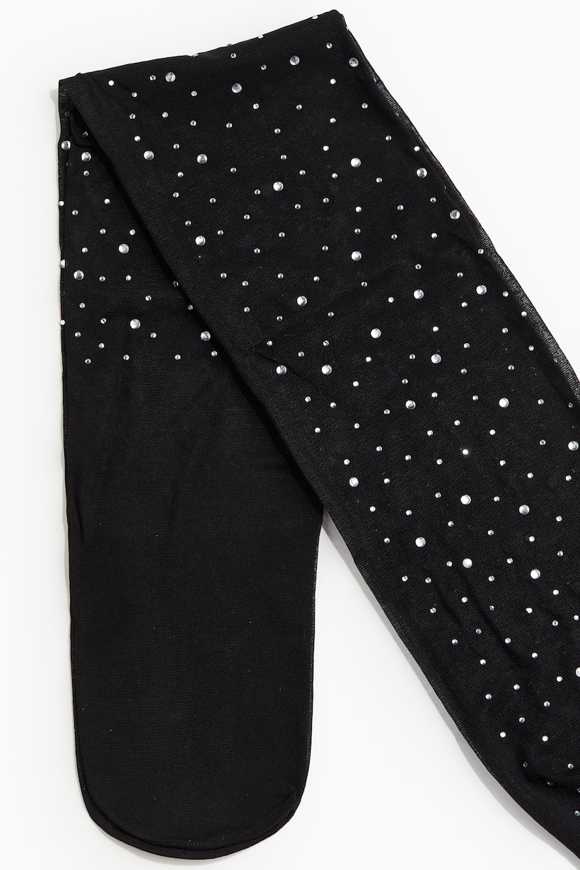 Rhinestone-Embellished Tights - Black - Ladies | H&M US