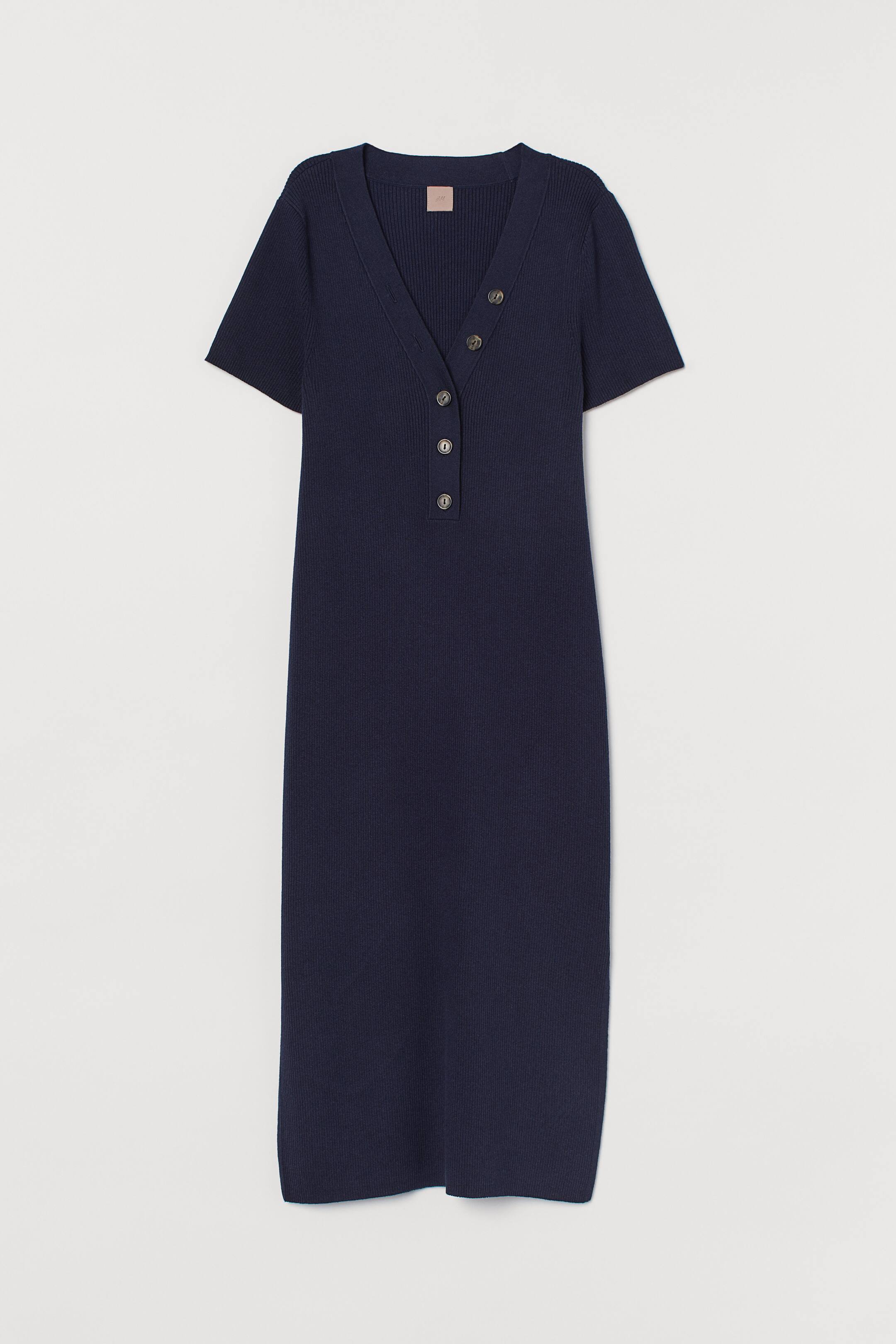 H&M+ Φόρεμα με ύφανση ριμπ - Ναυτικό μπλε - Ladies | H&M GR