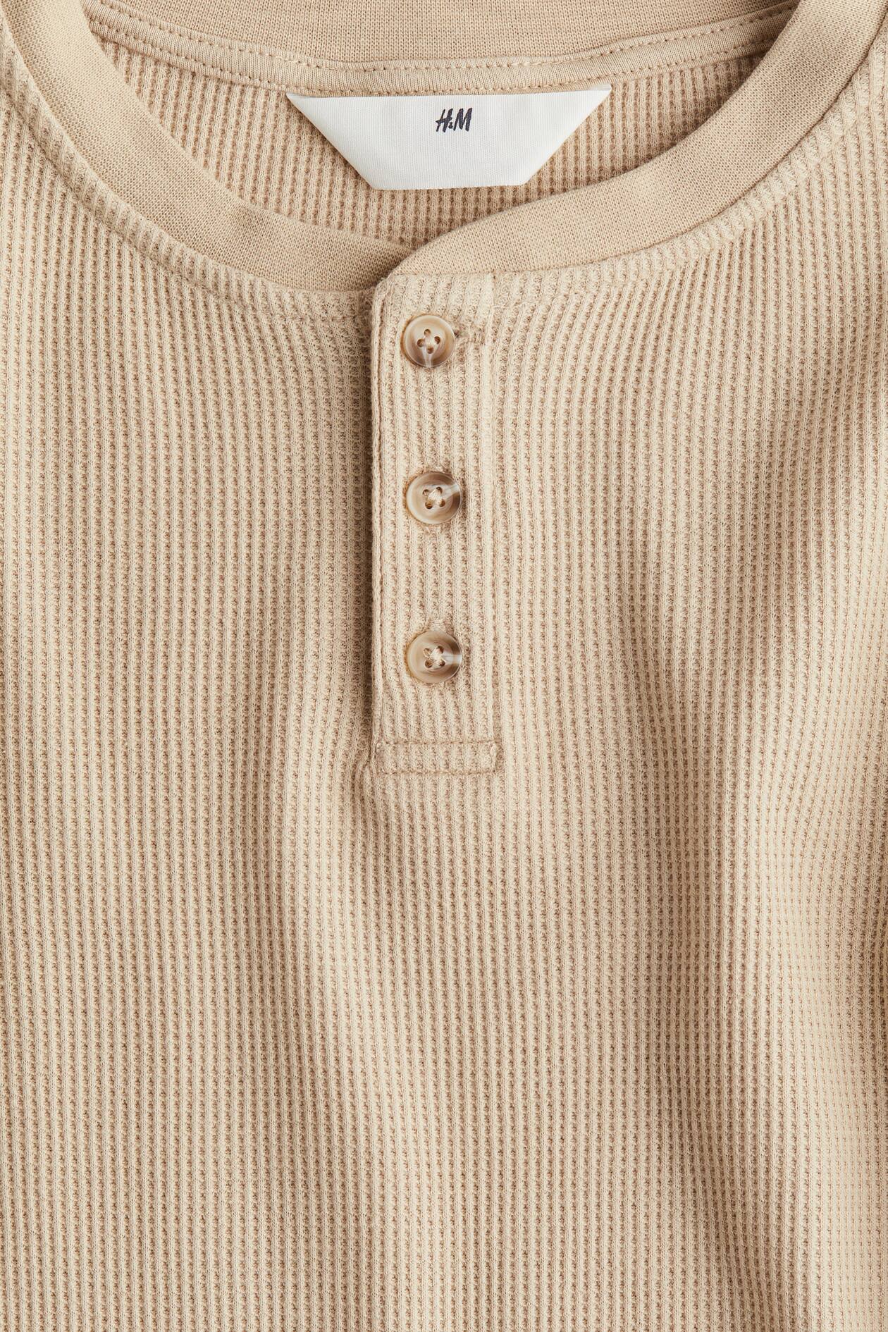 Beige Waffled Jersey Henley Shirt for kids | H&M US