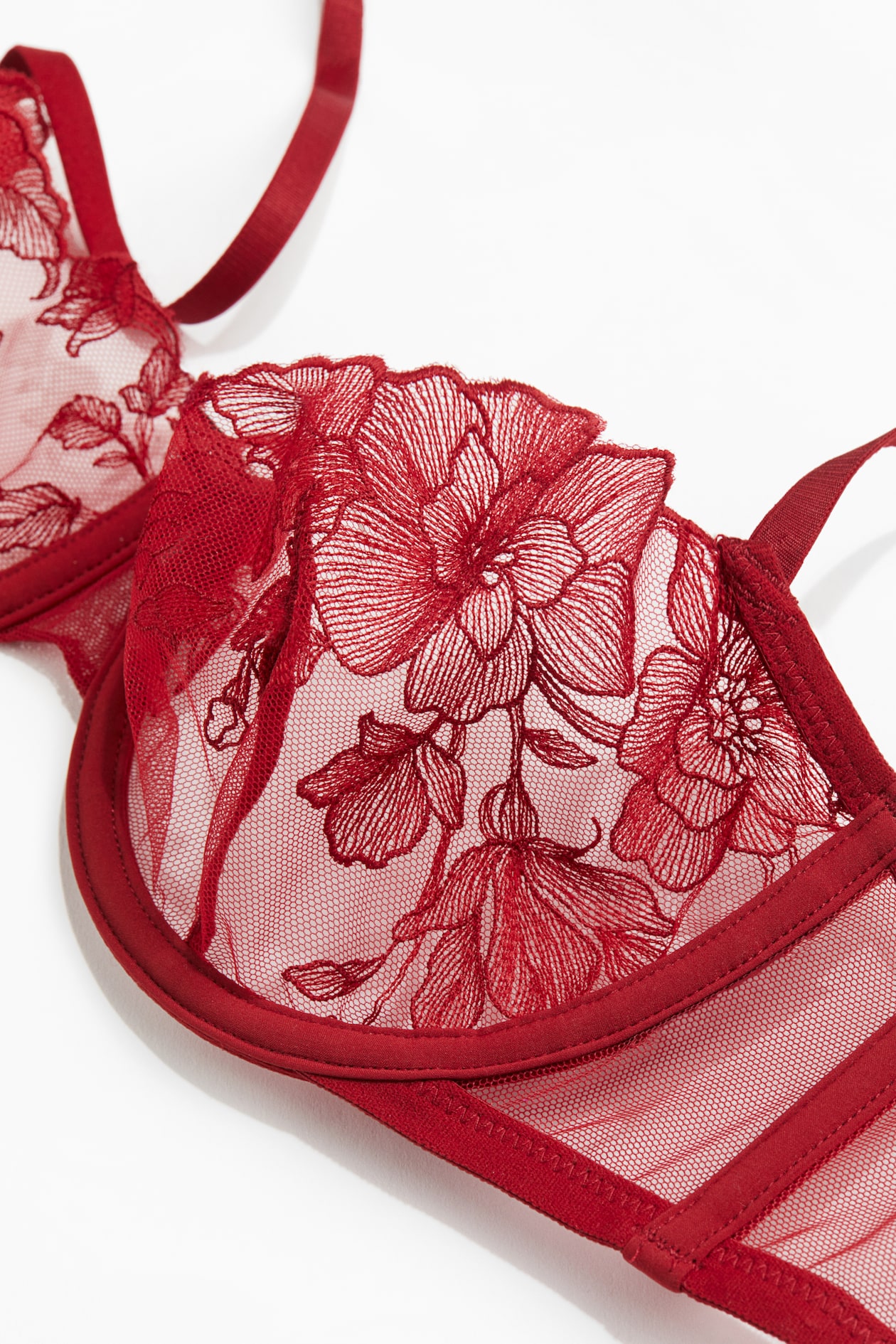 Women's Dark red Embroidered balconette bra | H&M GB