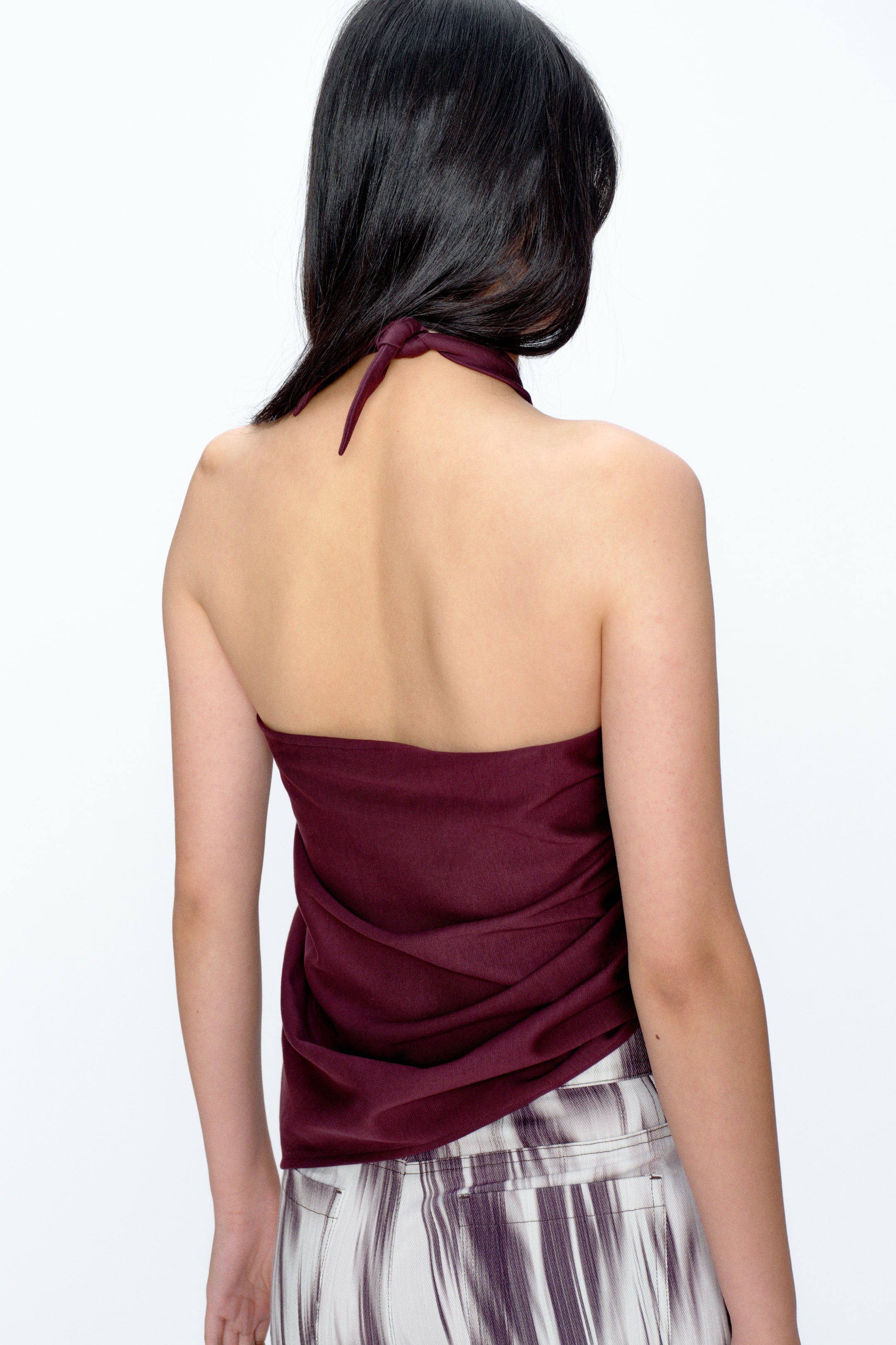 Draped halterneck top - Burgundy - Ladies | H&M HK