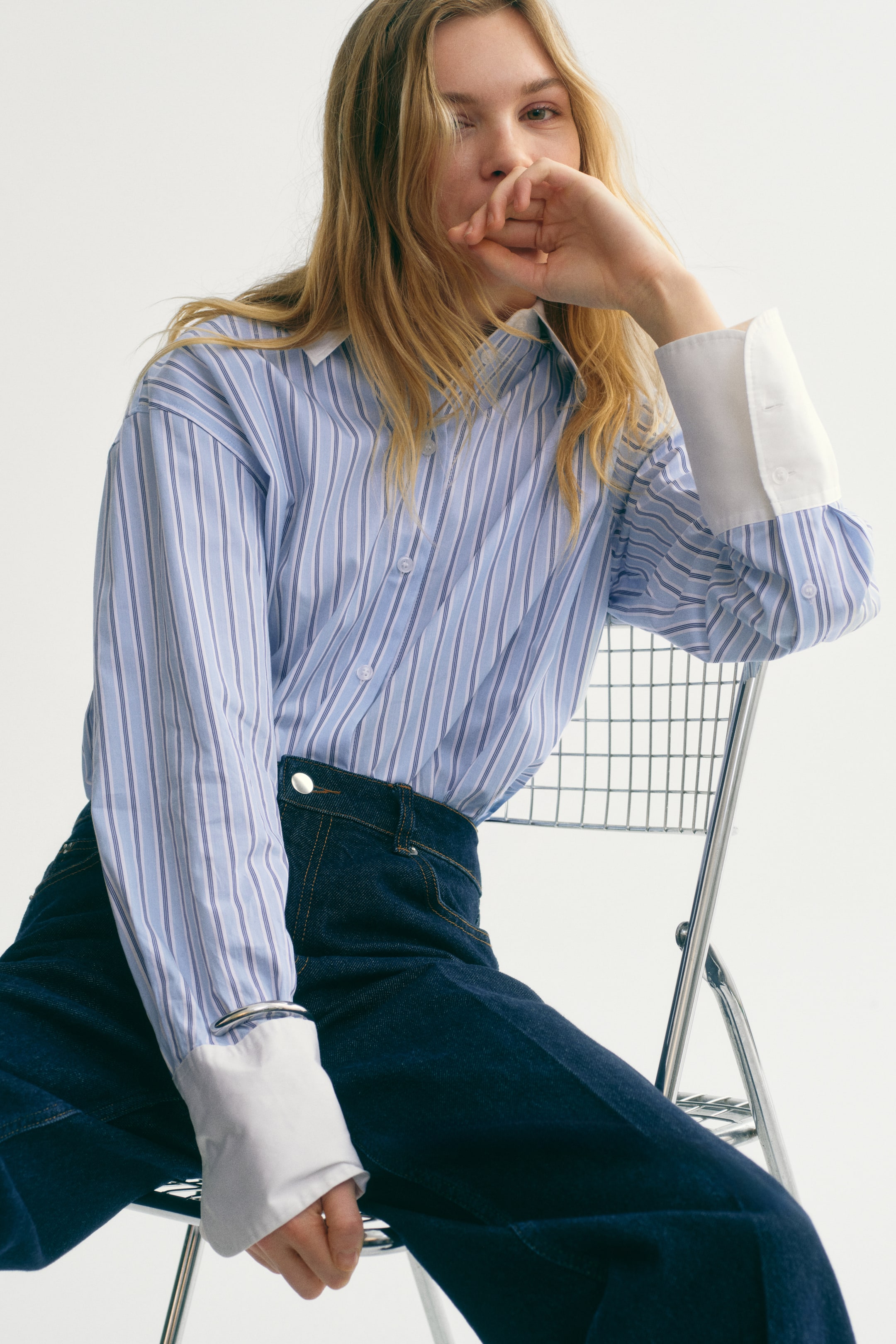 Women's Light blue/striped Cotton Poplin Shirt | H&M CA