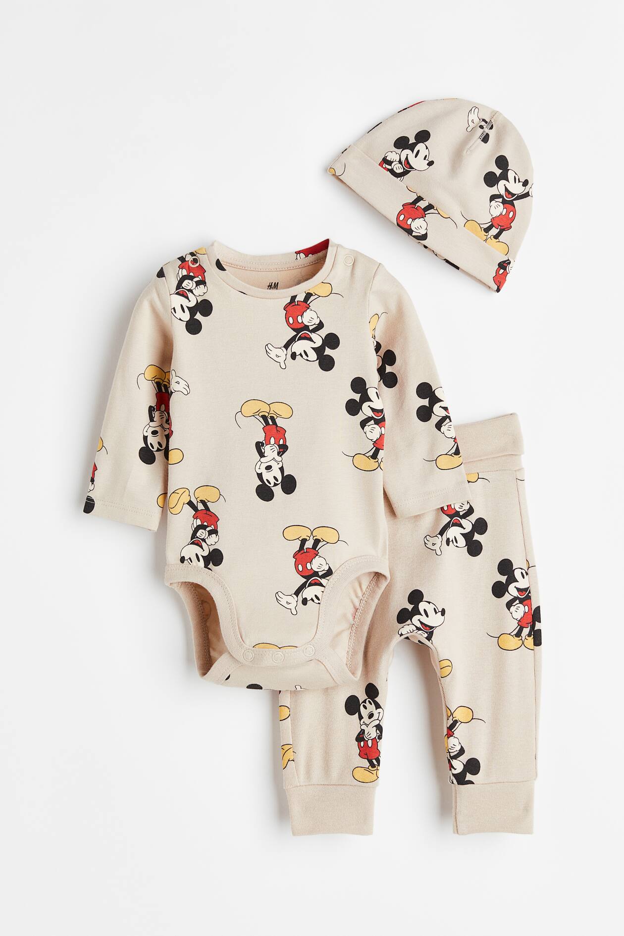 Driedelige tricot set - Lichtbeige/Mickey Mouse - KINDEREN | H&M NL