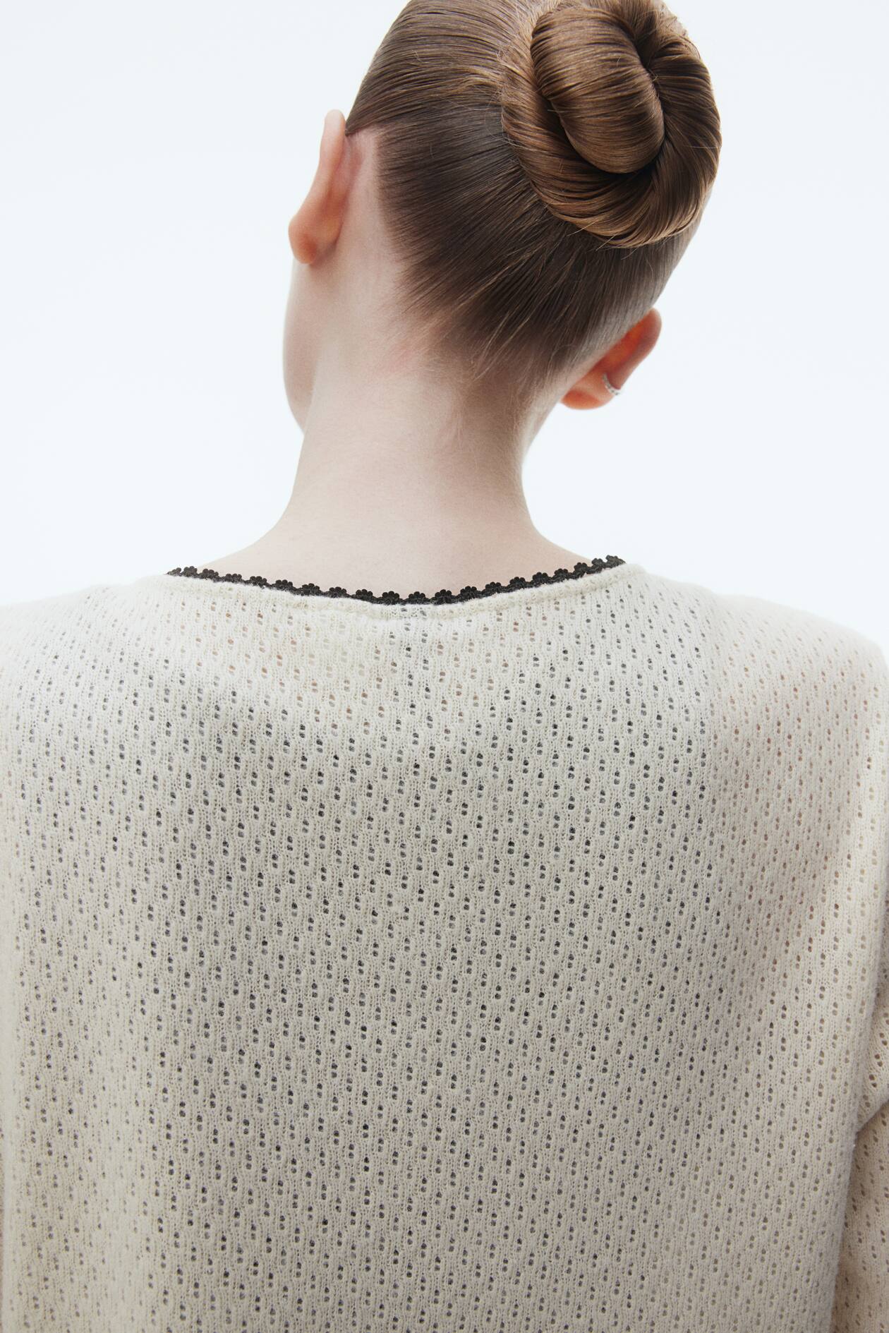 Picot-Trimmed Pointelle-Knit Cardigan - Cream - Ladies | H&M US