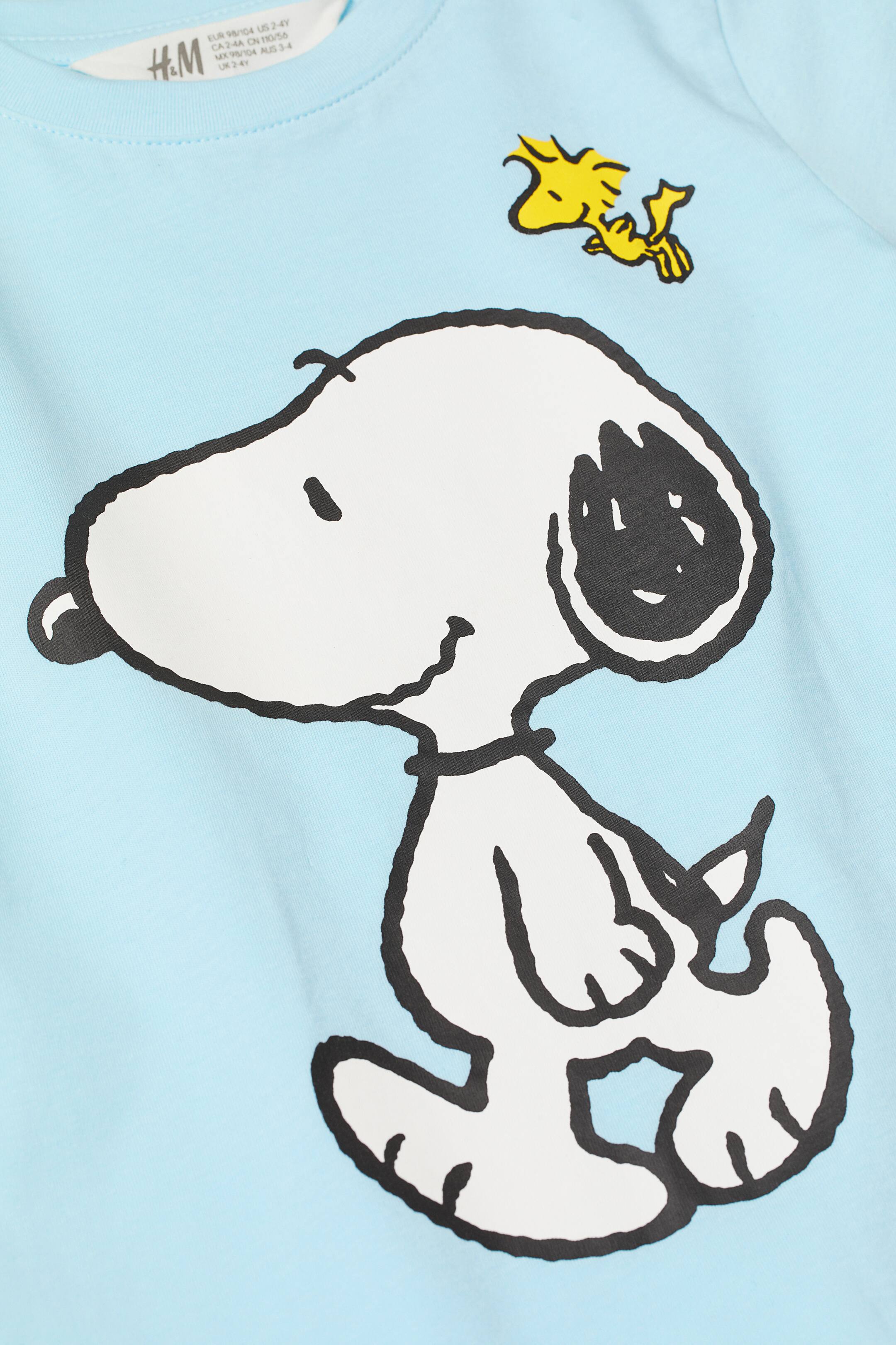 T-shirt and shorts - Round neck - Short sleeve - Light blue/Snoopy ...