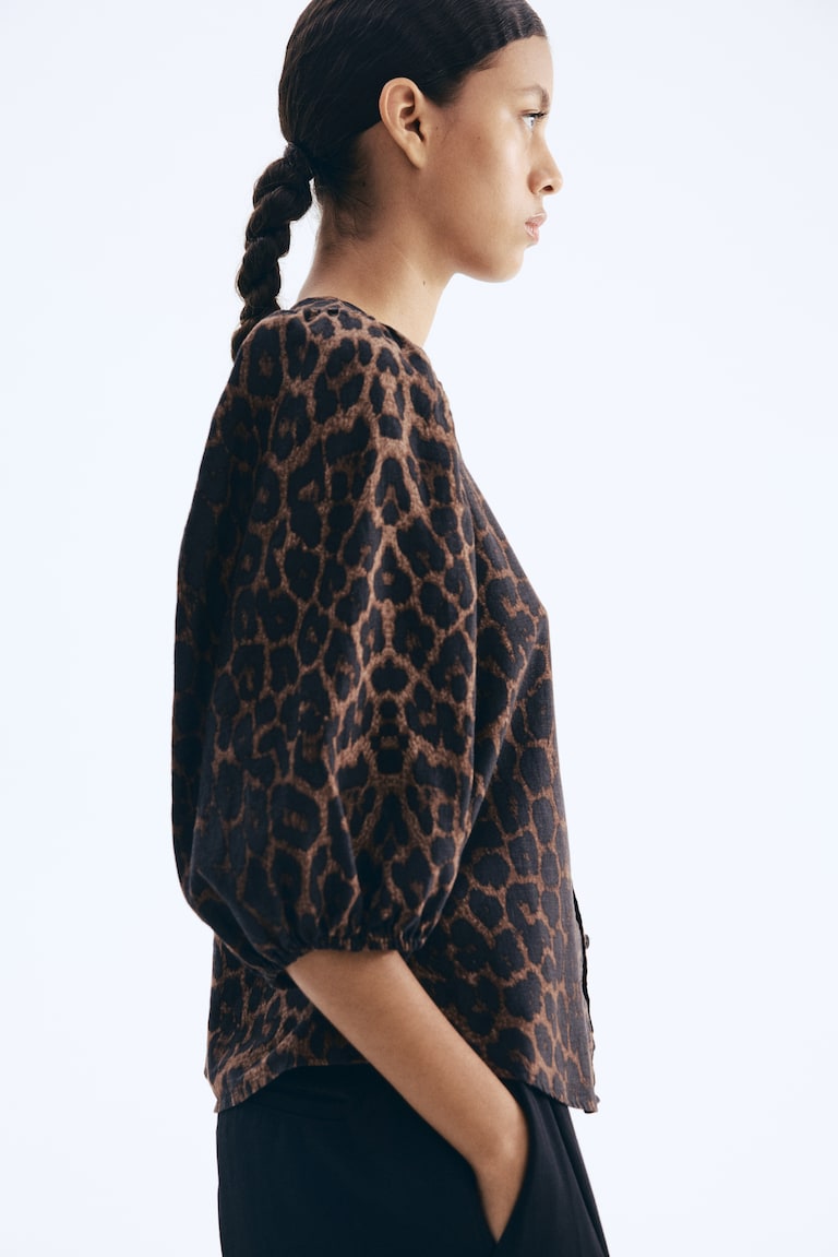 Women's Brown/leopard print Linen-Blend Blouse | H&M CA