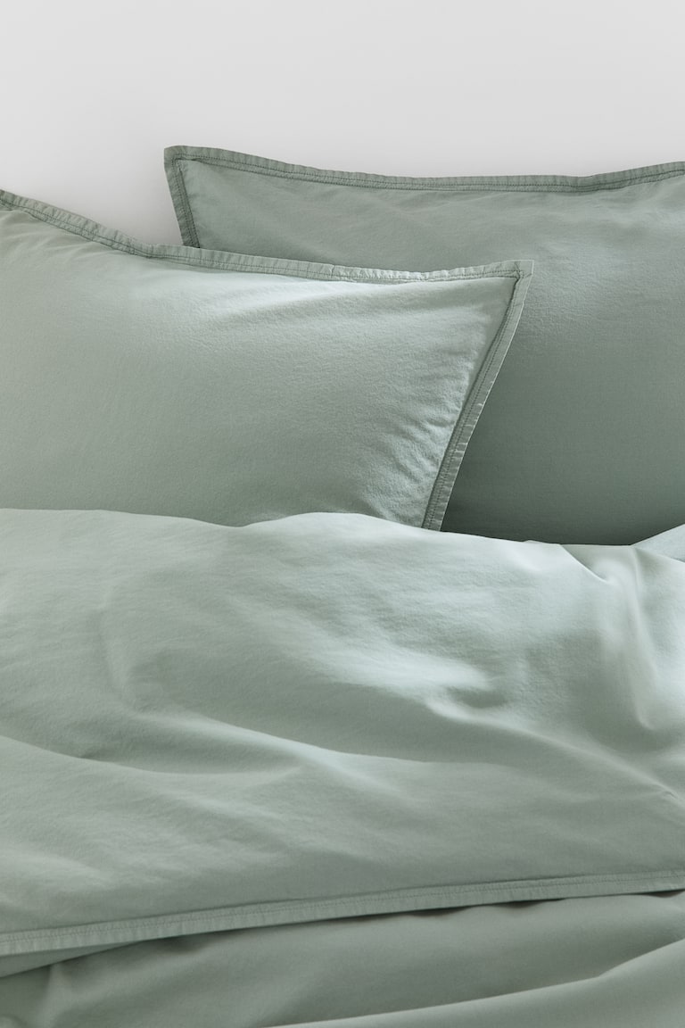 Washed Cotton King/Queen Duvet Cover Set - Light dusty green - Home All ...