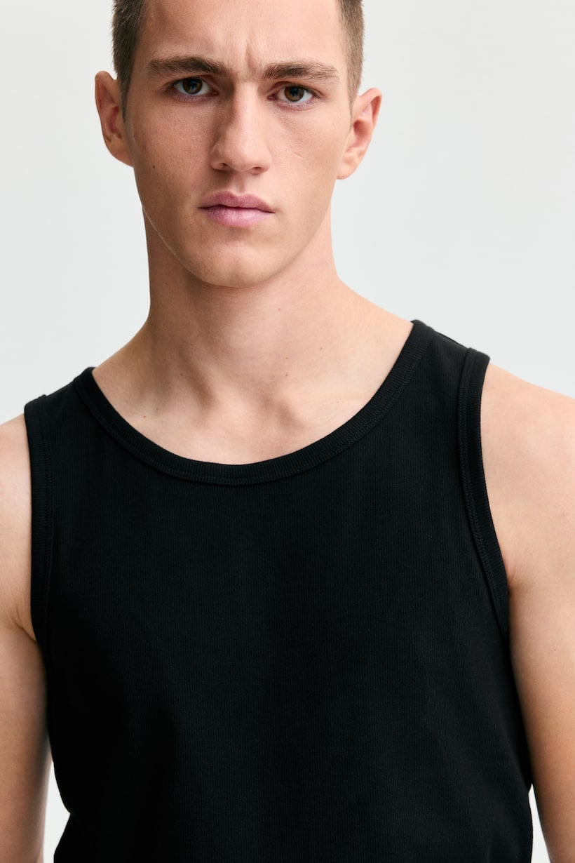 Men’s Black Slim Fit Ribbed vest top | H&M IN