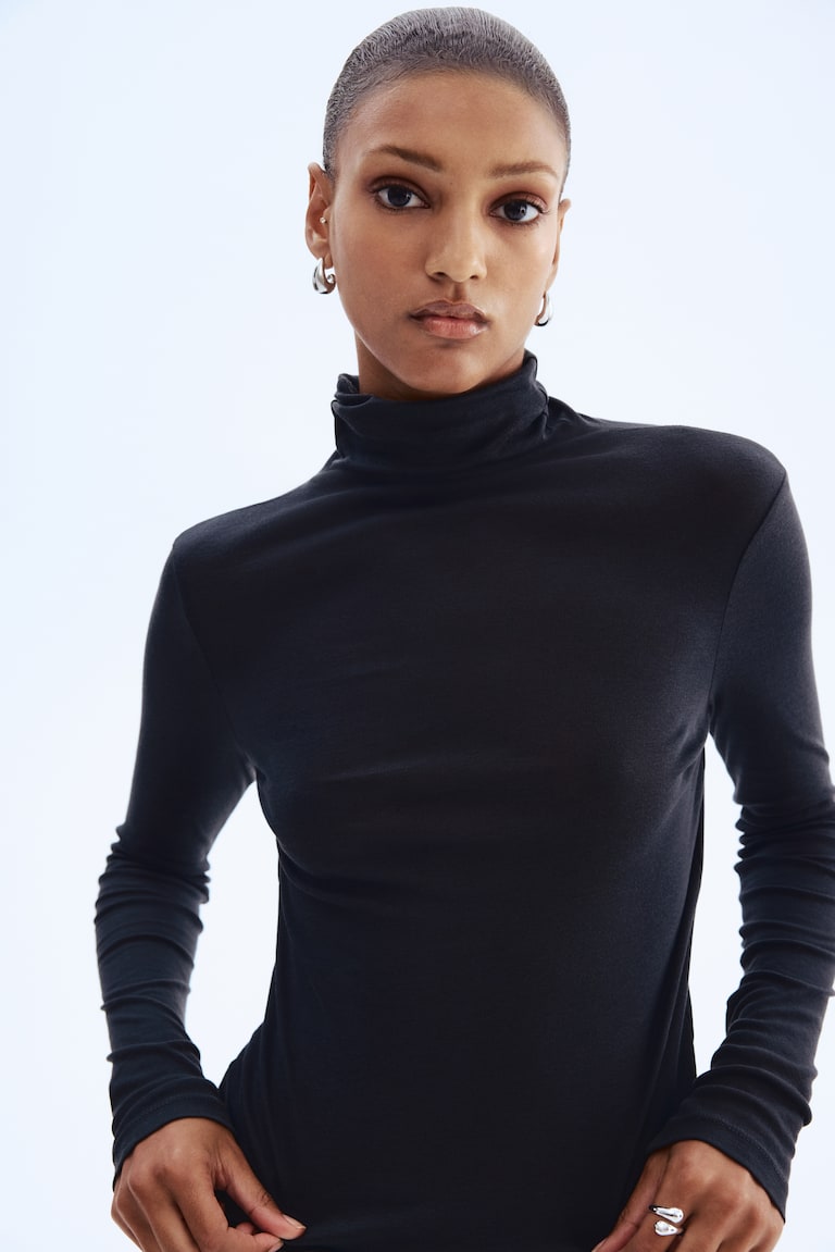 Women's Nearly black Pima cotton turtleneck top | H&M GB