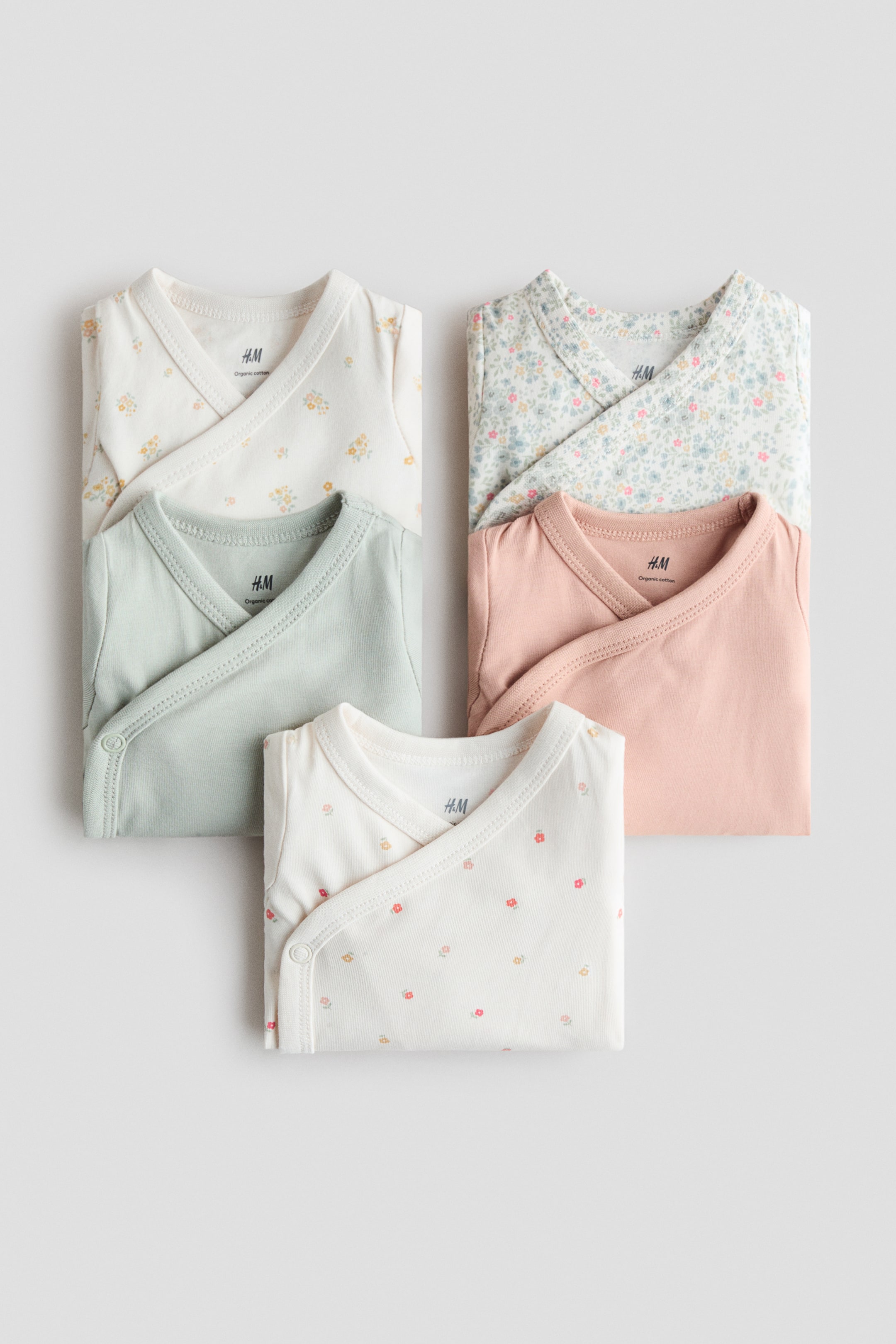 5-pack wrapover bodysuits - Light dusty pink/Patterned - Kids | H&M IN